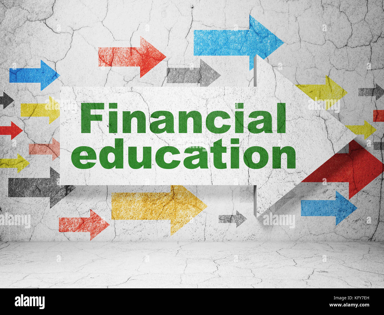 Learning concept: arrow with Financial Education on grunge wall ...