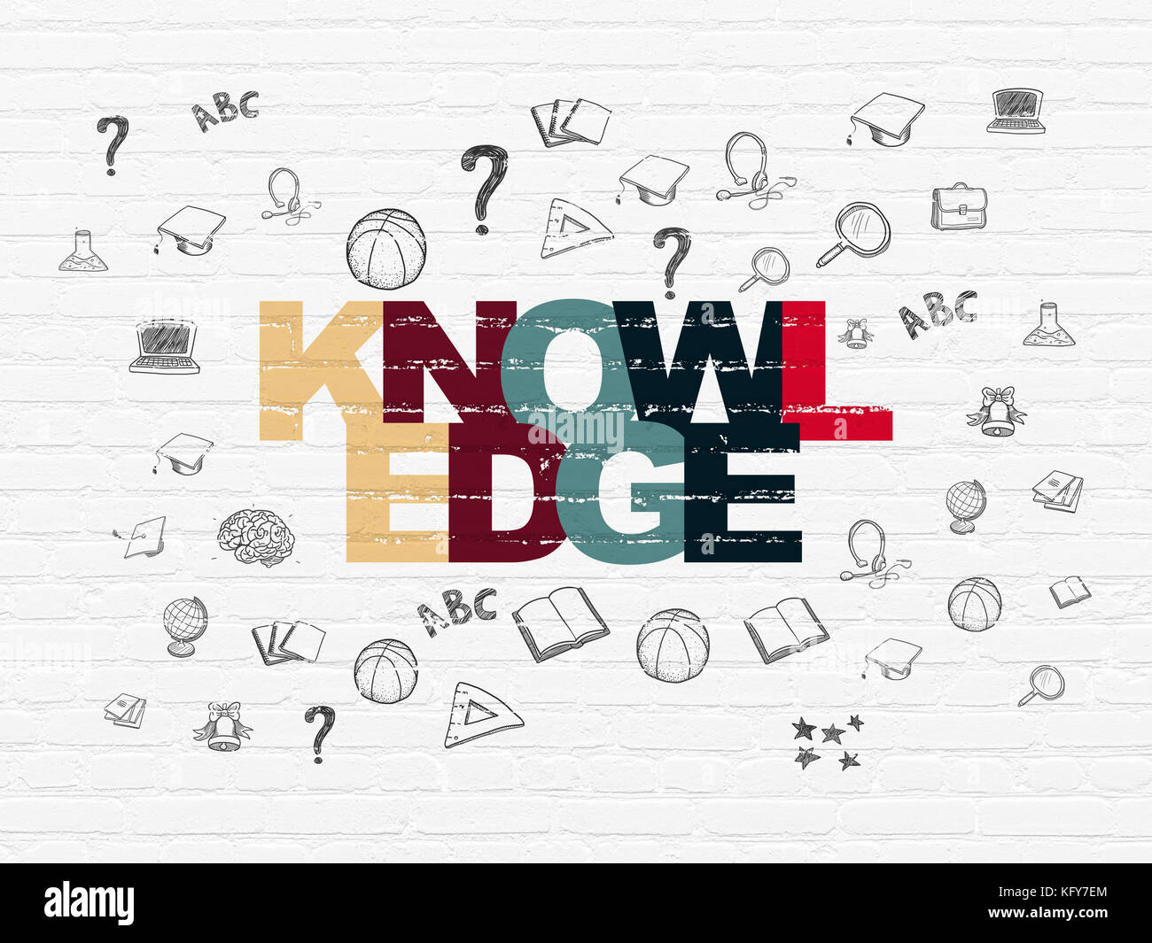 Studying concept: Knowledge on wall background Stock Photo - Alamy