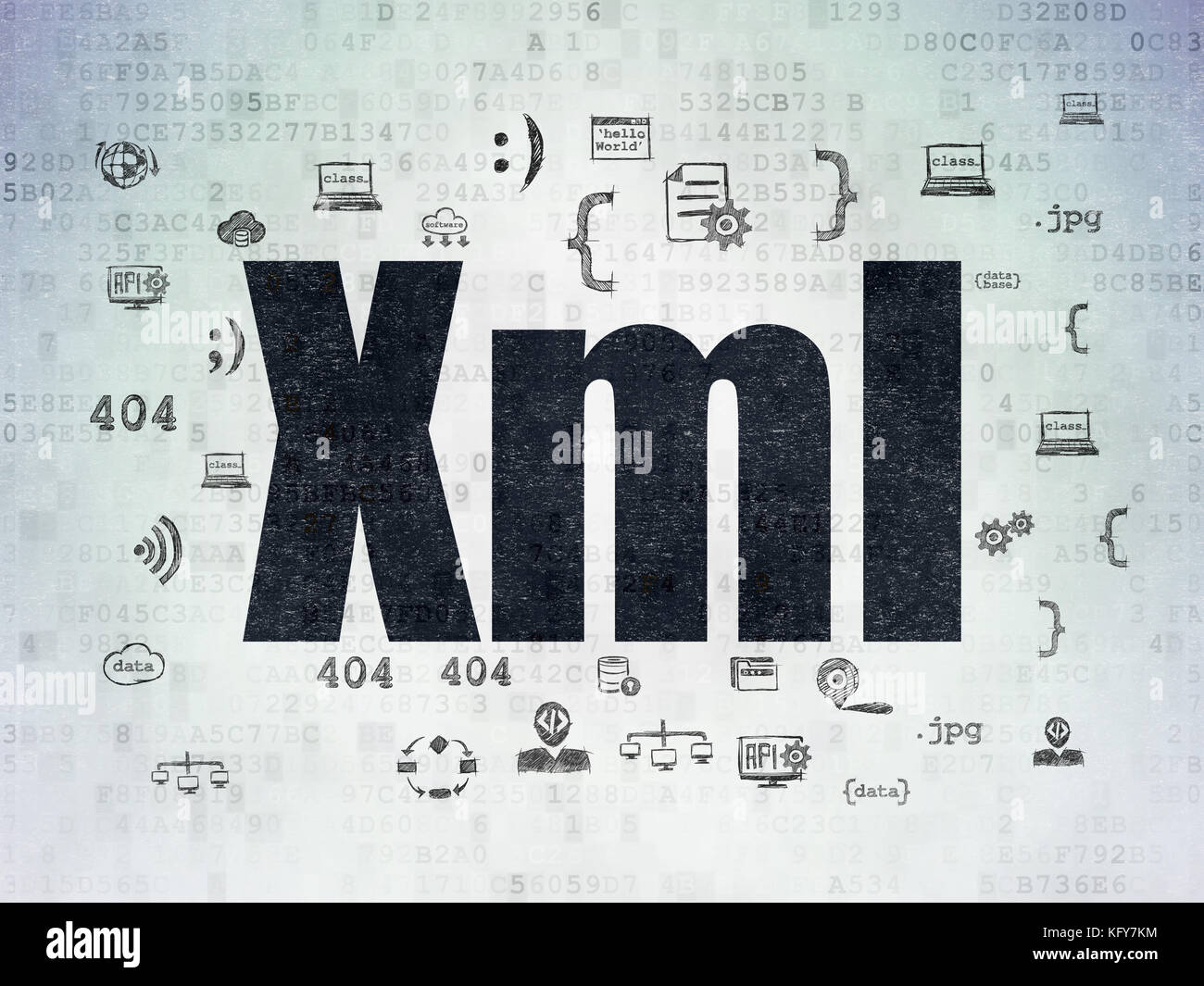 Programming concept: Xml on Digital Data Paper background Stock Photo ...