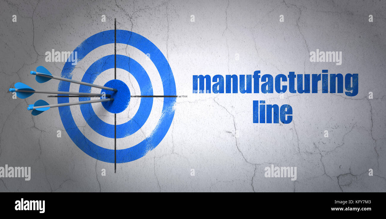 Manufacuring concept: target and Manufacturing Line on wall background ...