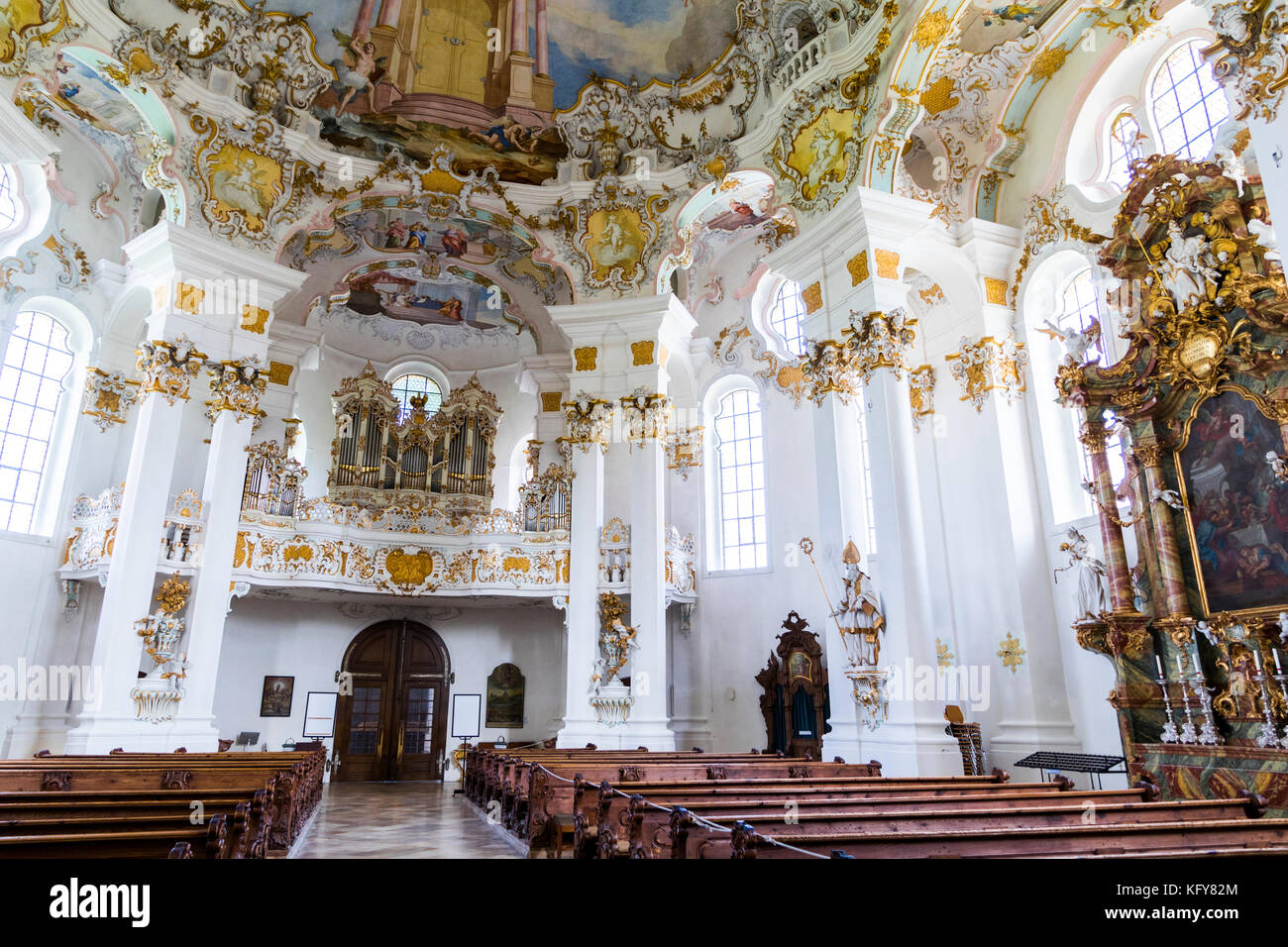 The Pilgrimage Church of Wies (Wieskirche), an oval rococo church ...