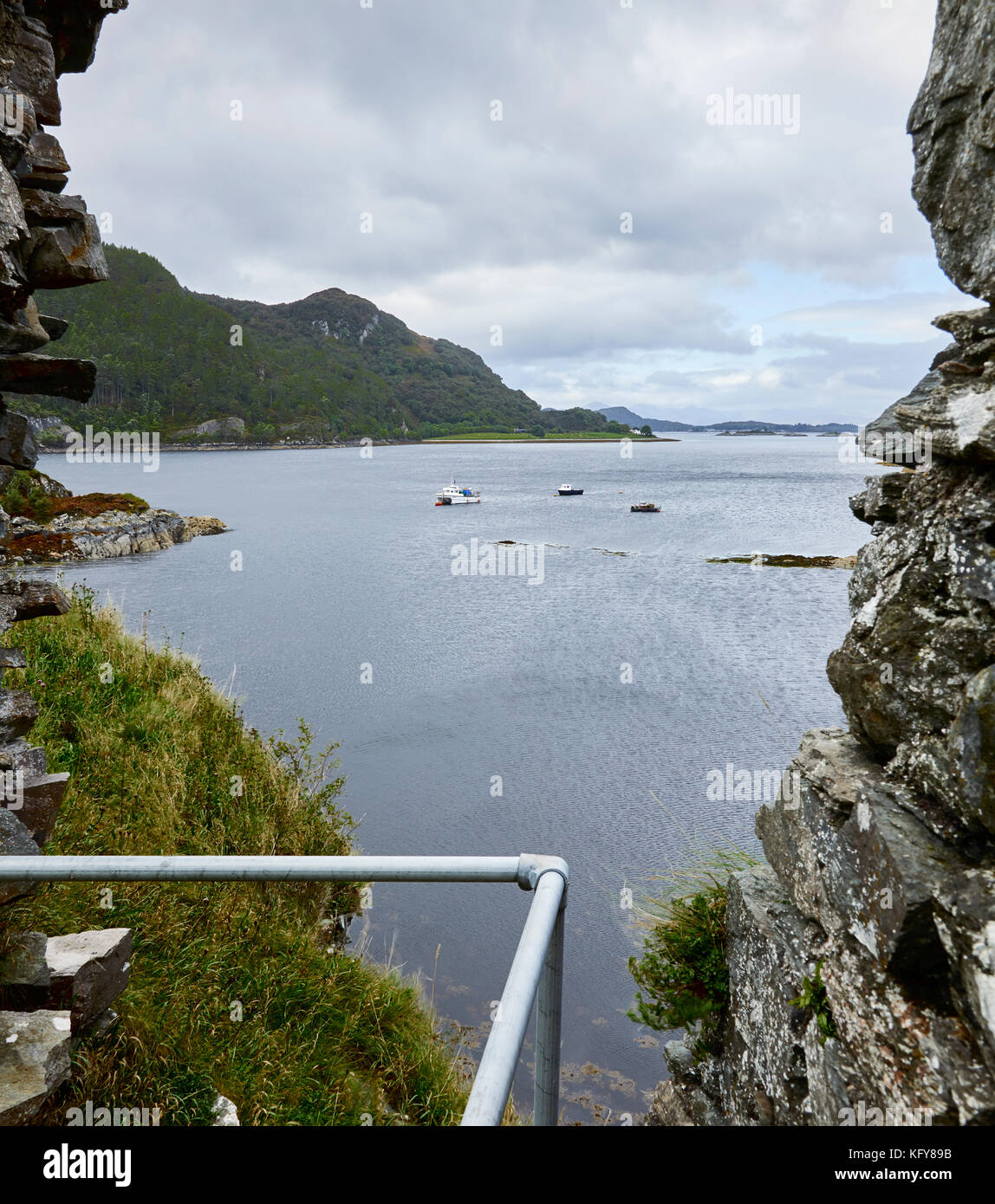 Overcast view looking West across Loch Carron from historic medieval ...