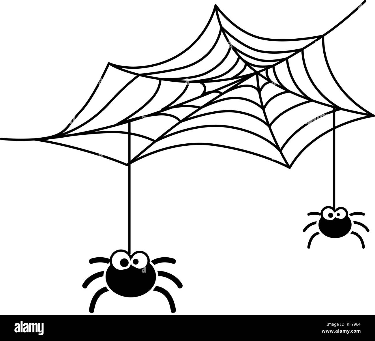 cute spiders with spiderweb halloween decoration vector illustration ...