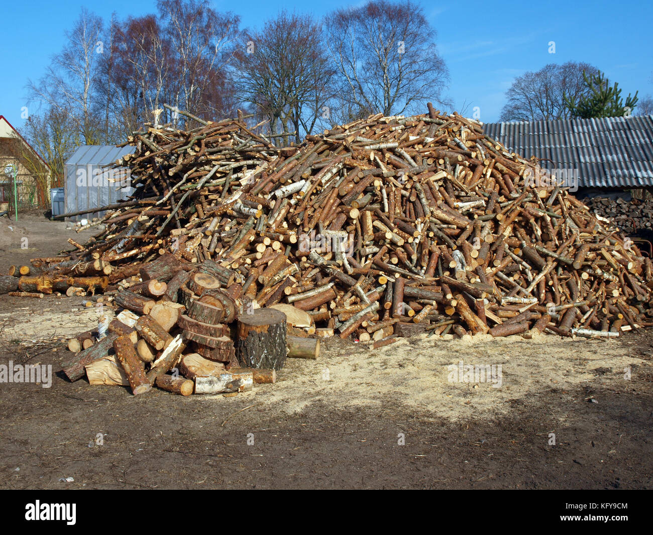 Big firewood log stack from mixed wood Stock Photo - Alamy