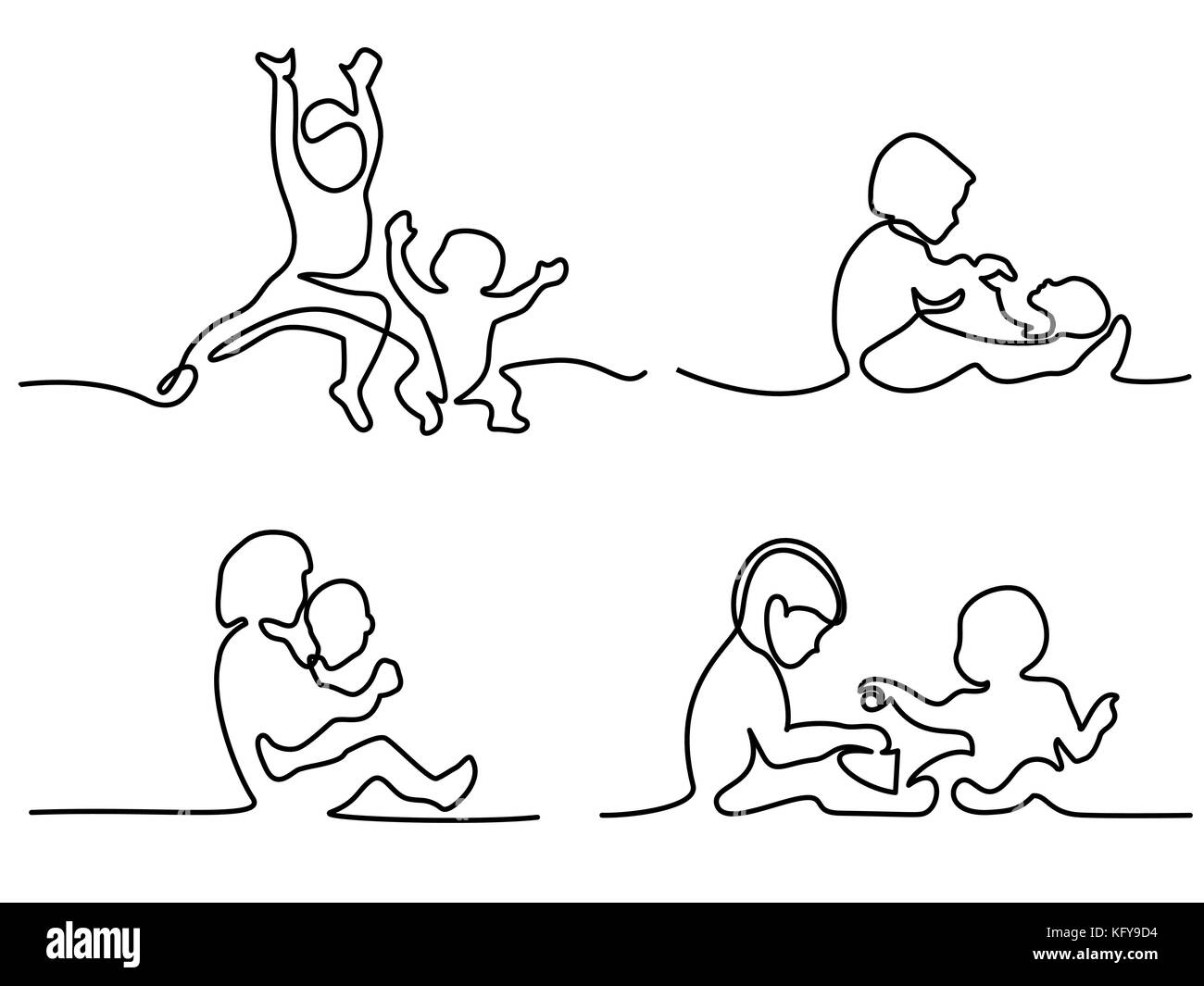 Continuous line drawing. Logo set. toddler playing with baby. Vector ...