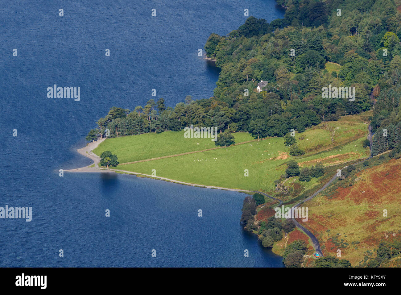 An aerial view of the spur which juts out into Buttermere, taken with a ...