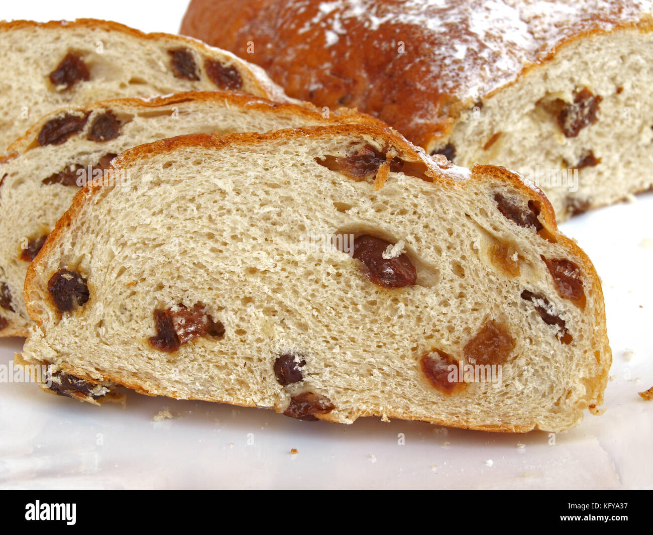 Sliced sweet raisin bread, view close up Stock Photo - Alamy