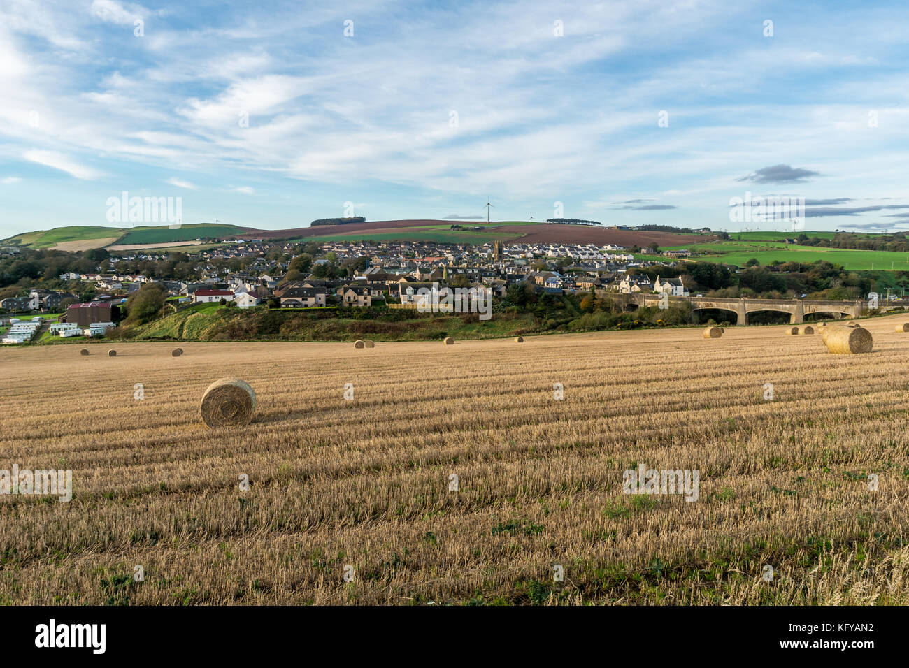 Inverbervie and the Jubilee Bridge after the crops have been harvested ...