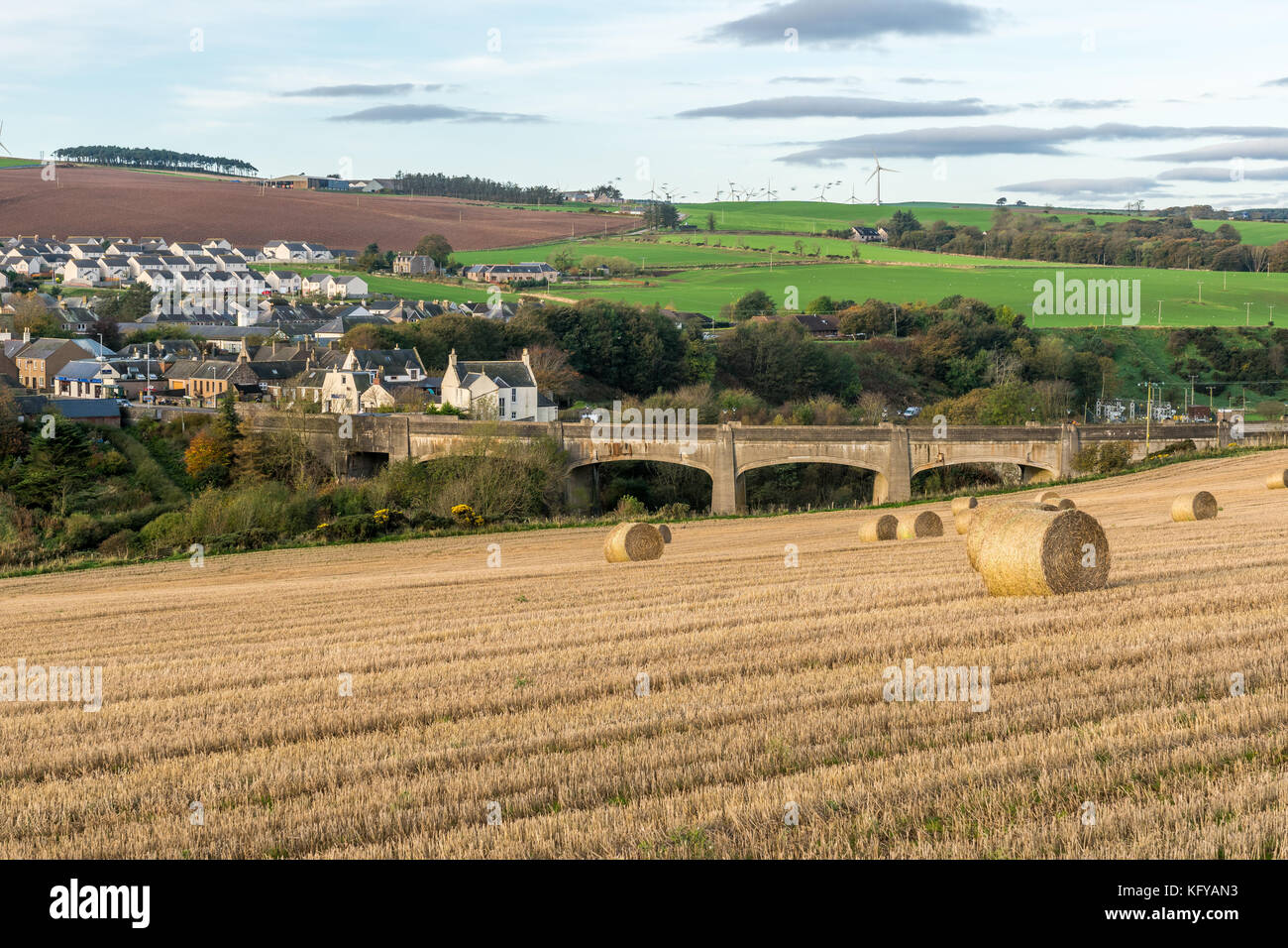 Inverbervie and the Jubilee Bridge after the crops have been harvested ...
