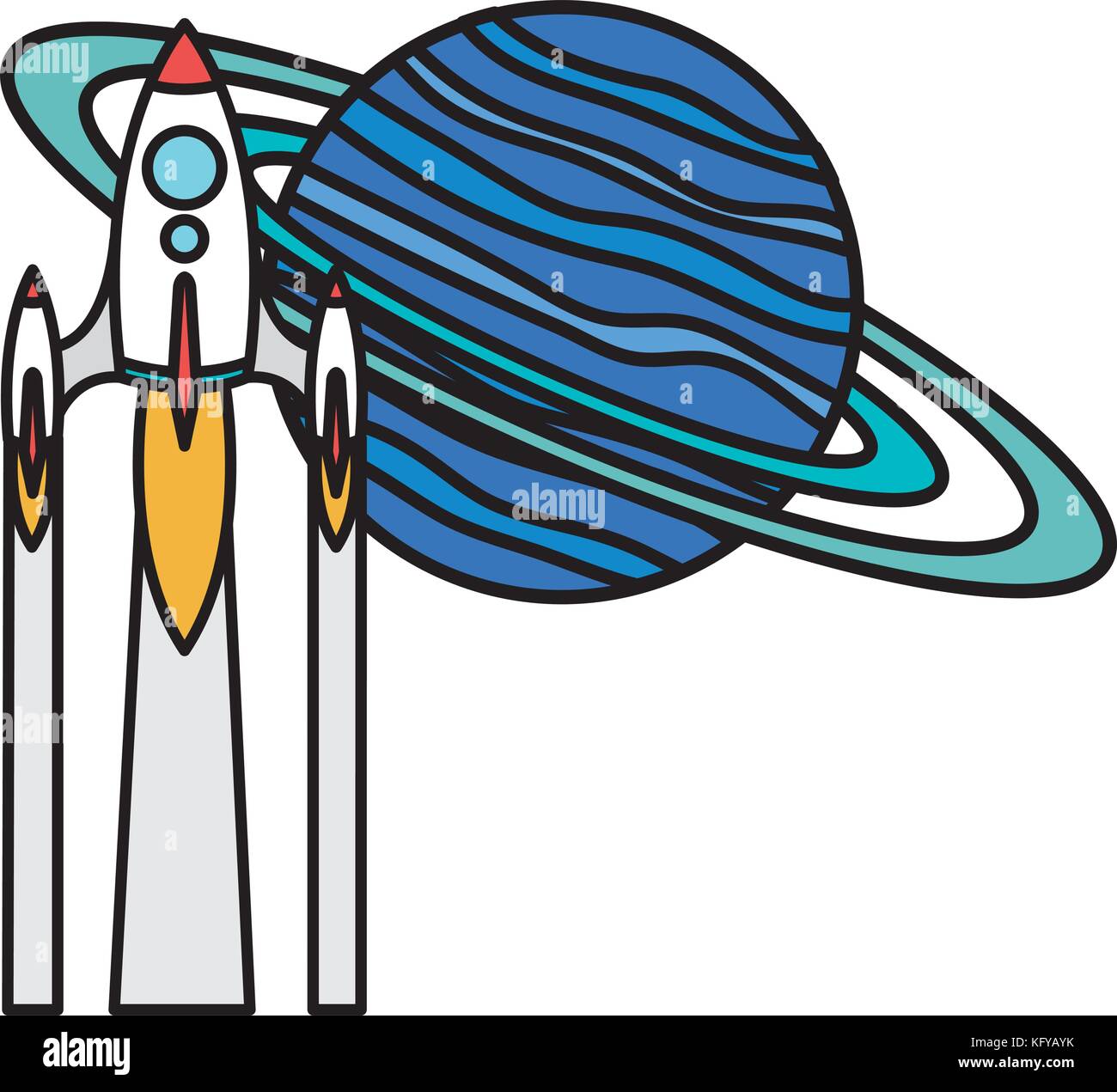saturn planet with rocket flying vector illustration design Stock ...