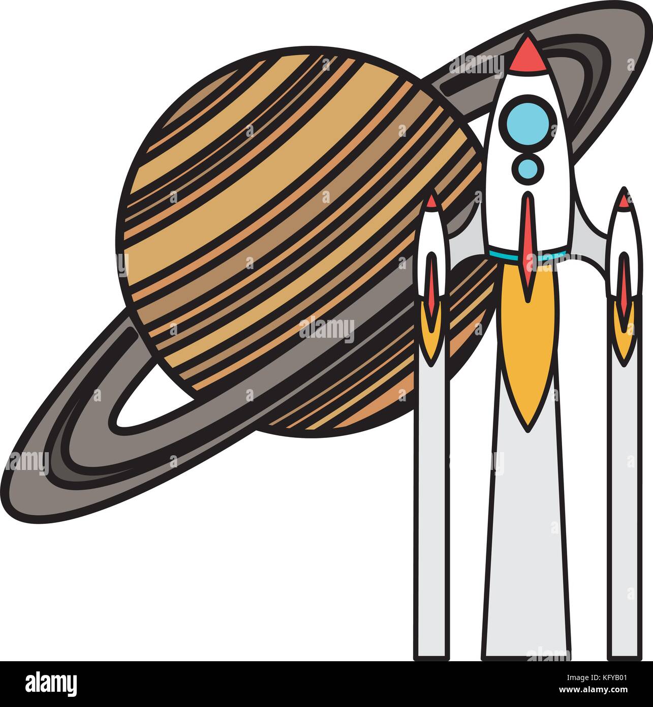 saturn planet with rocket flying vector illustration design Stock ...