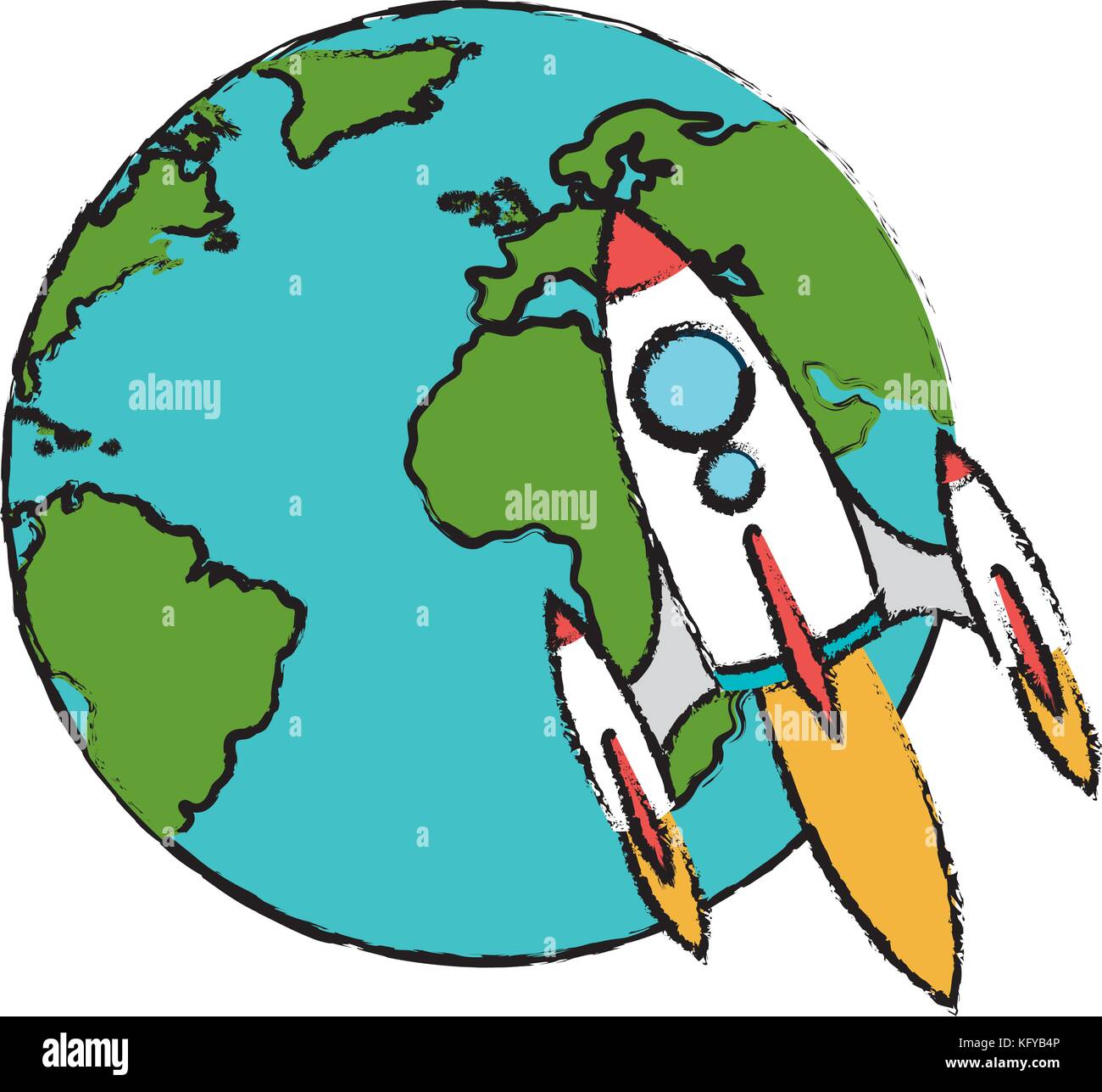 planet earth with rocket flying vector illustration design Stock Vector ...