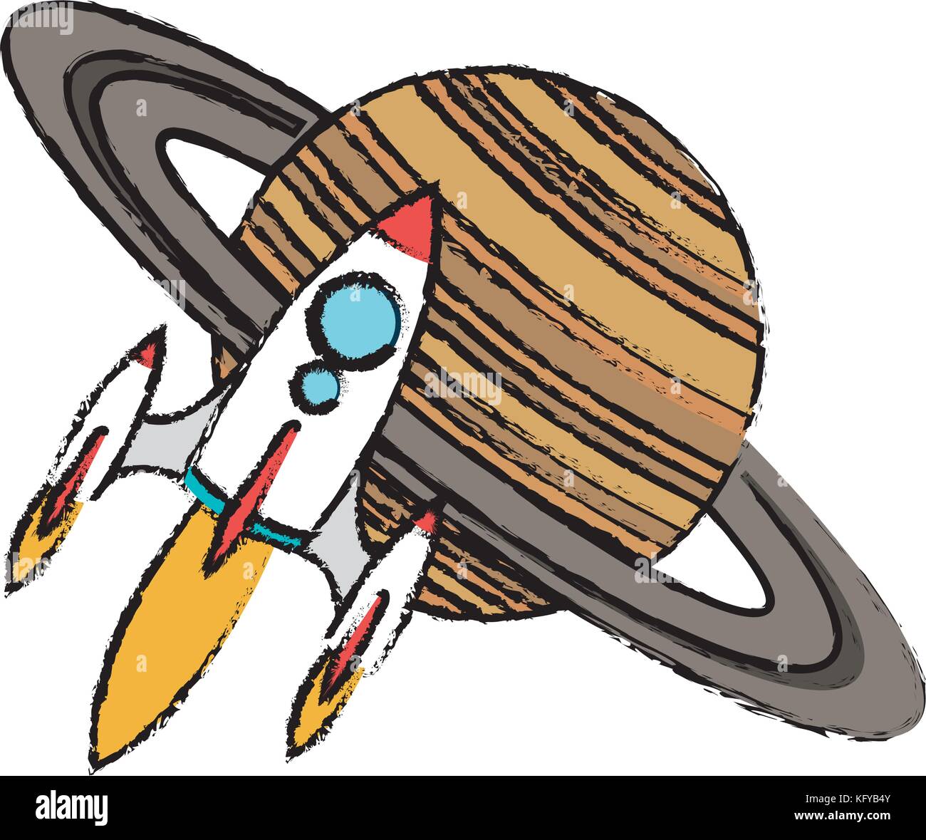 saturn planet with rocket flying vector illustration design Stock ...