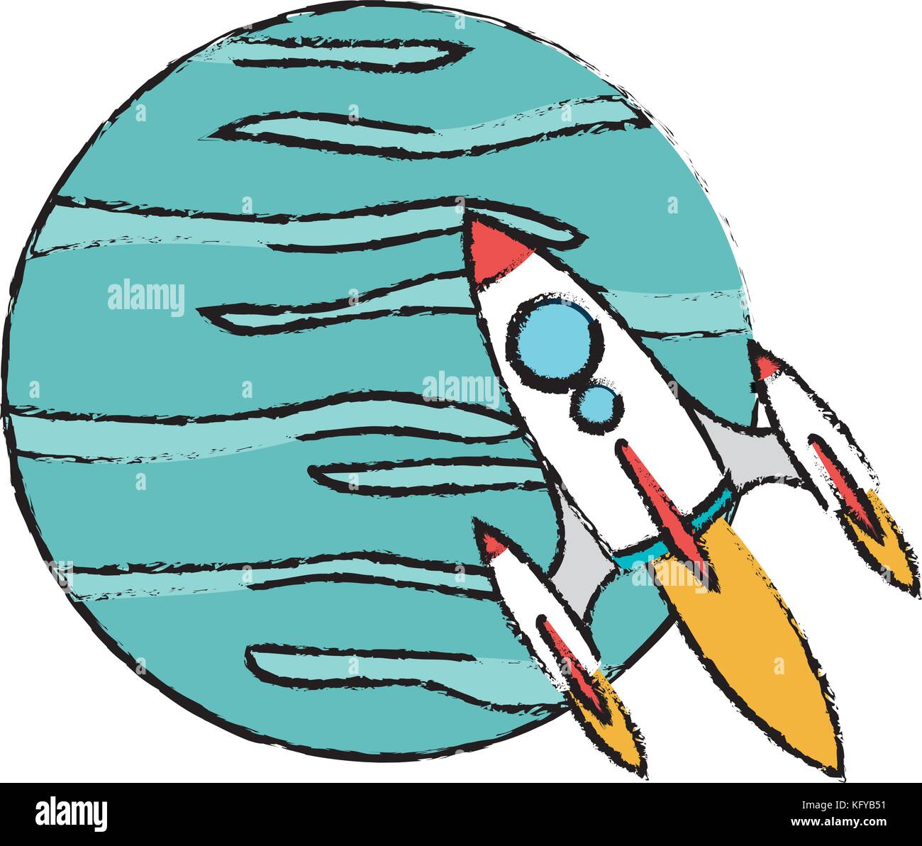 neptune planet with rocket flying vector illustration design Stock ...