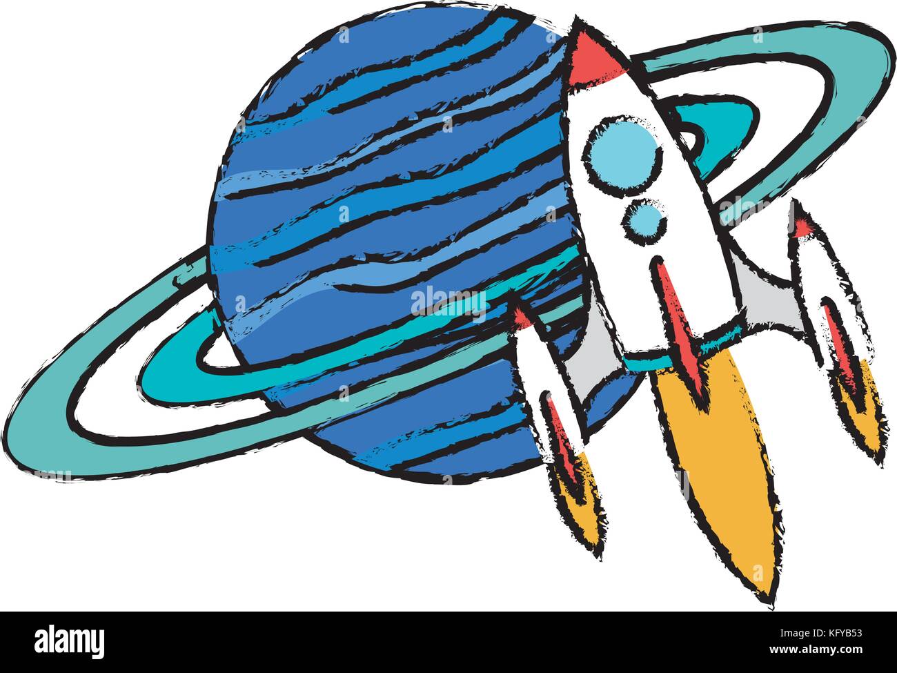 saturn planet with rocket flying vector illustration design Stock ...