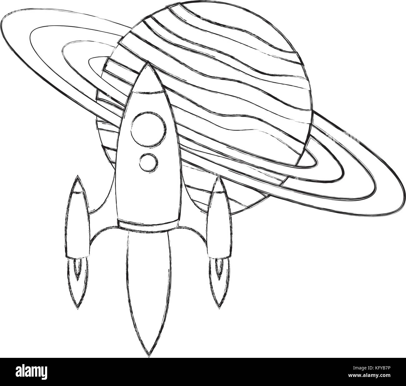 saturn planet with rocket flying vector illustration design Stock ...