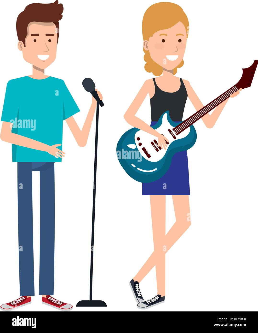 couple singing with microphone vector illustration design Stock Vector ...