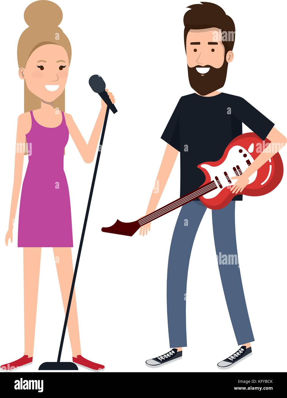 couple singing with microphone vector illustration design Stock Vector ...