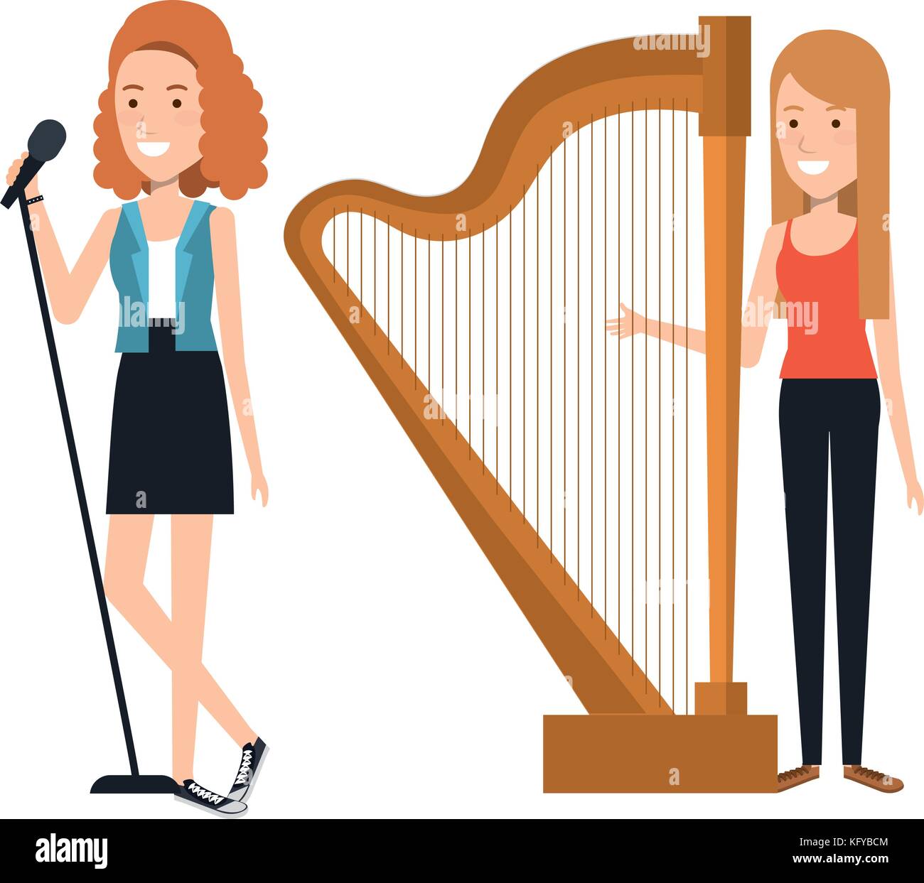 women singing and playing harp vector illustration design Stock Vector ...