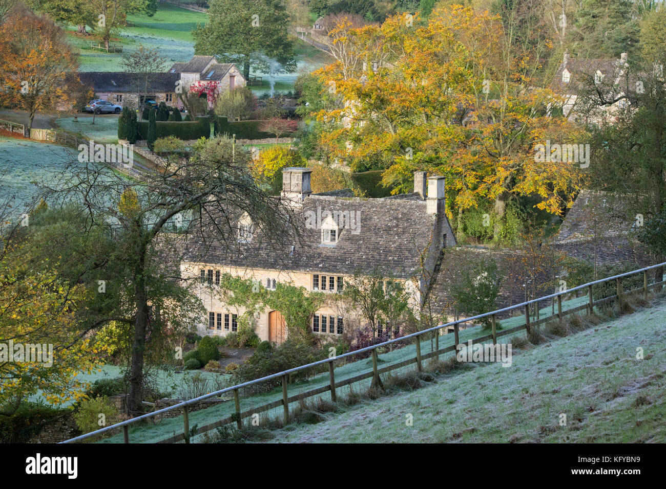 Turkdean in the morning autumn sunlight. Cotswolds, Gloucestershire ...
