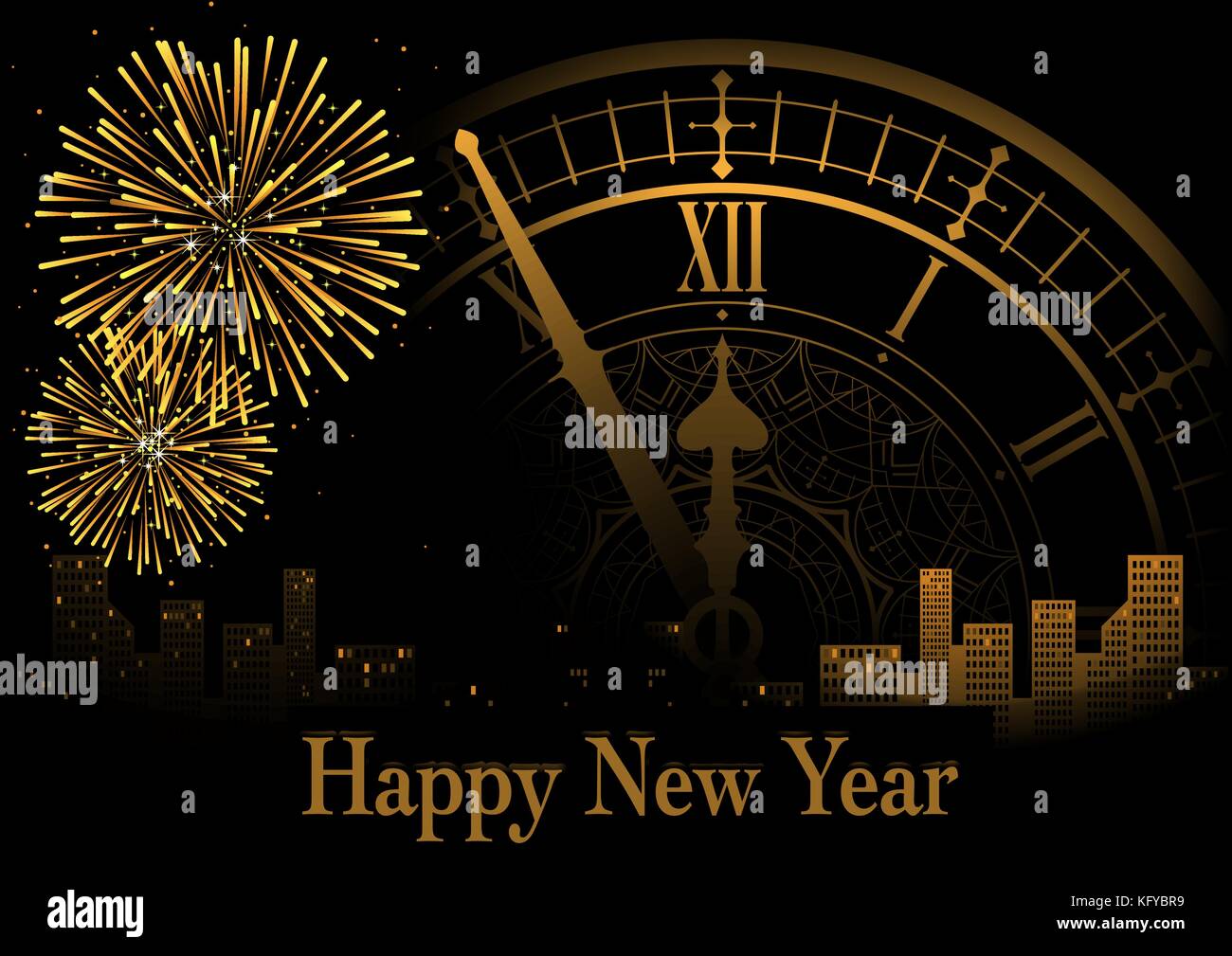 Happy New Year Greeting with Clock Stock Vector Image & Art - Alamy