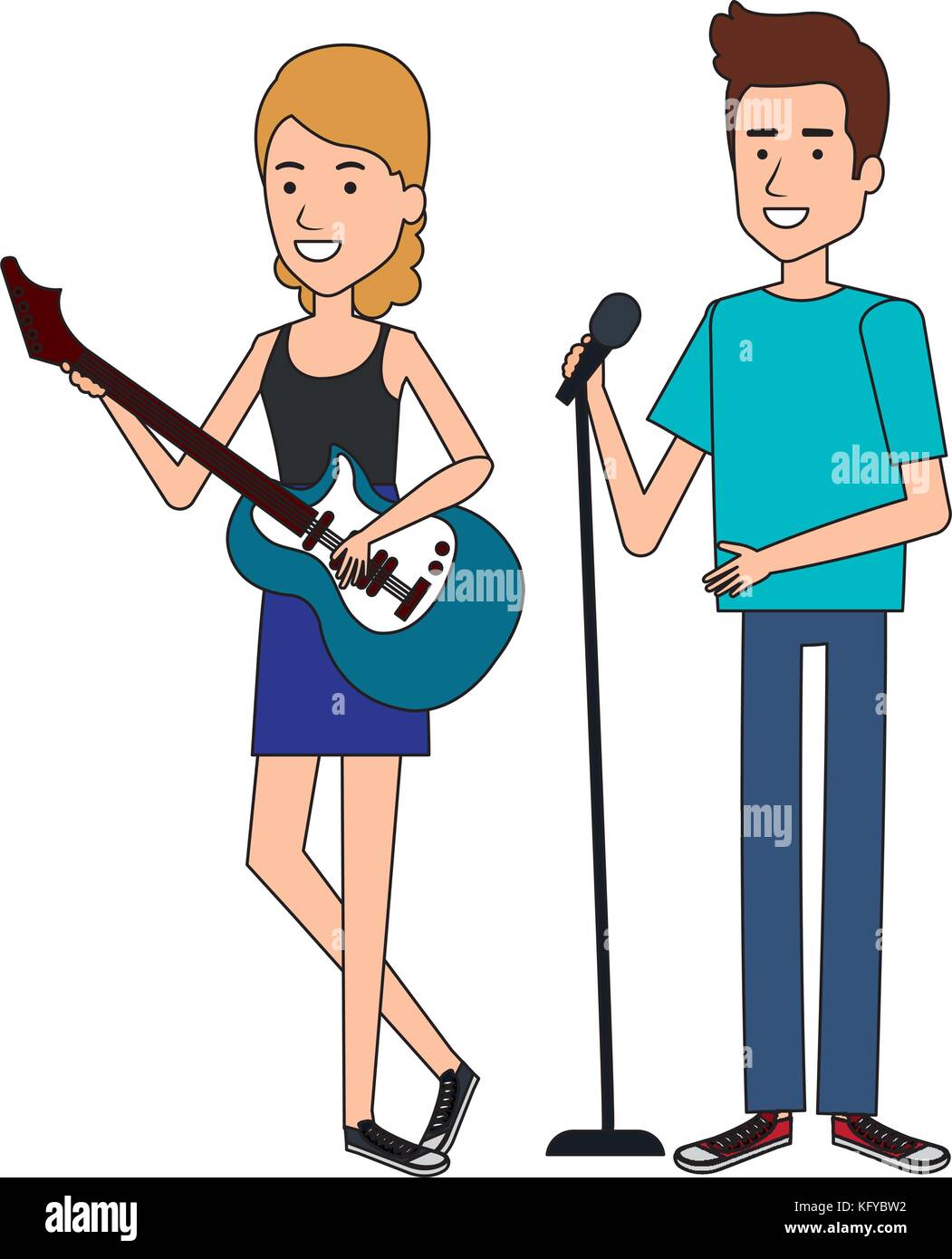 couple singing with microphone vector illustration design Stock Vector ...