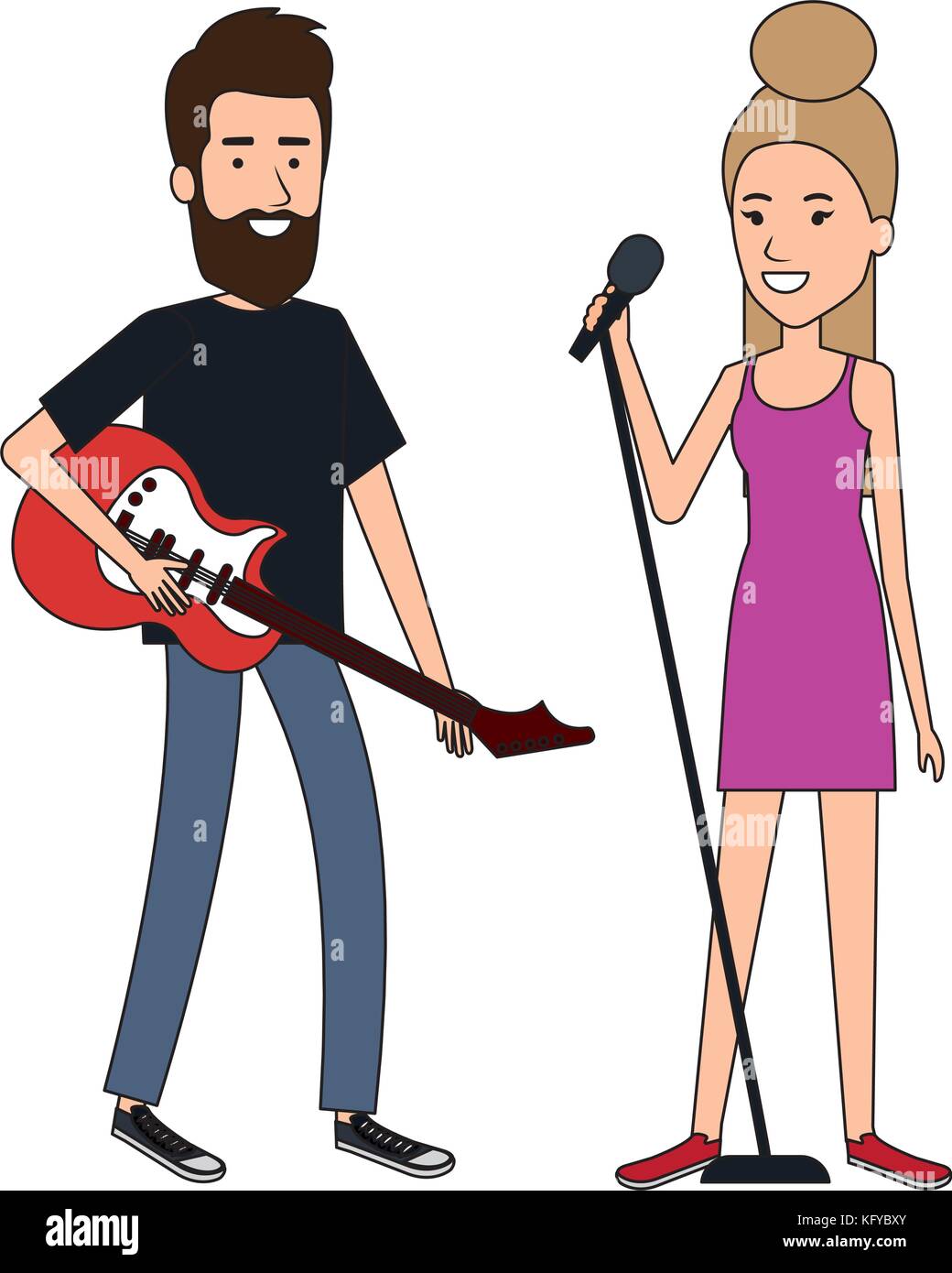 couple singing with microphone vector illustration design Stock Vector ...
