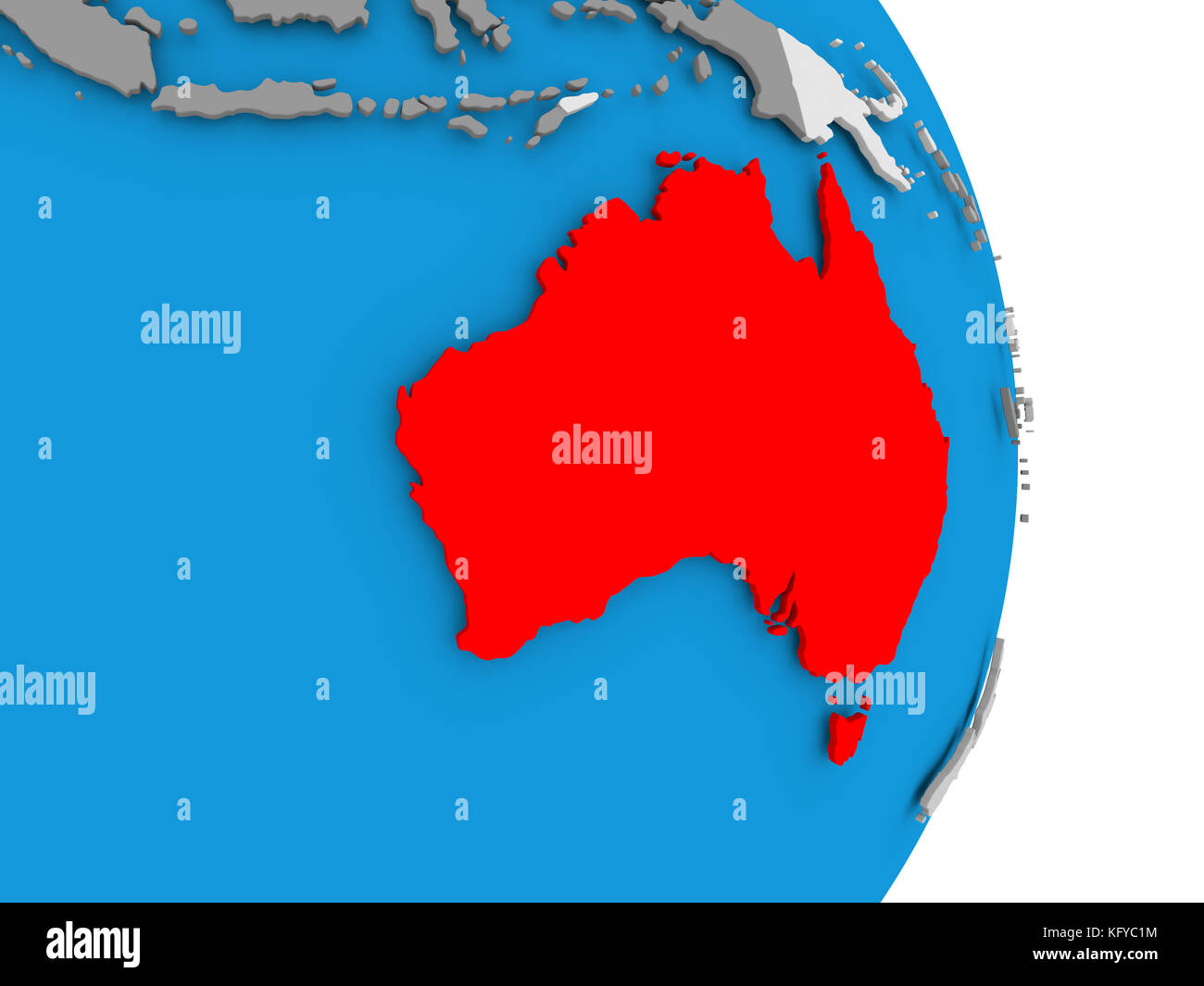 Australia in red on model of political globe. 3D illustration Stock ...
