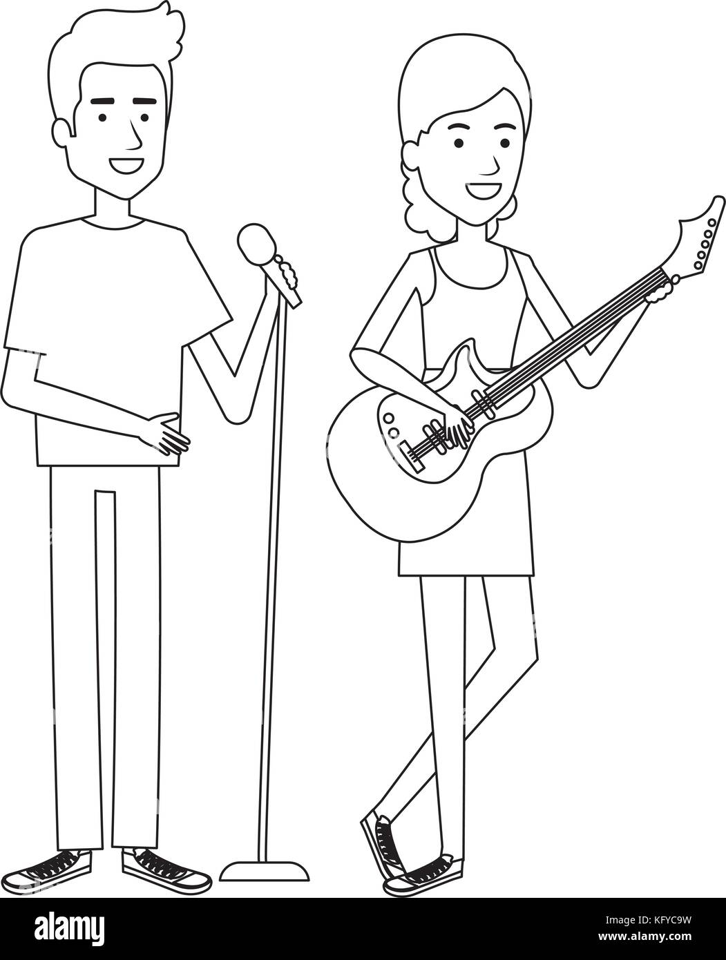 couple singing with microphone Stock Vector Image & Art - Alamy