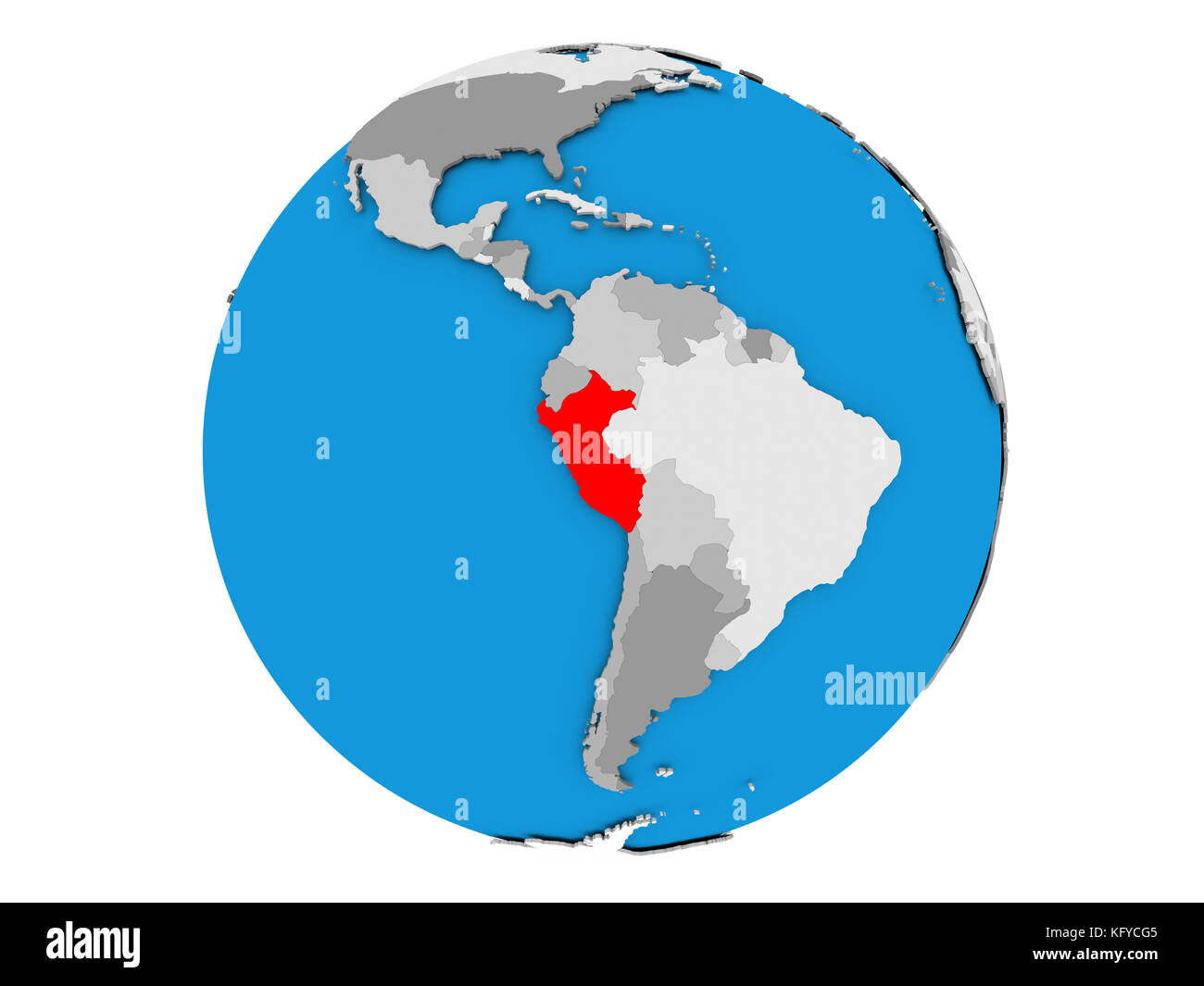 Peru highlighted in red on political globe. 3D illustration isolated on ...