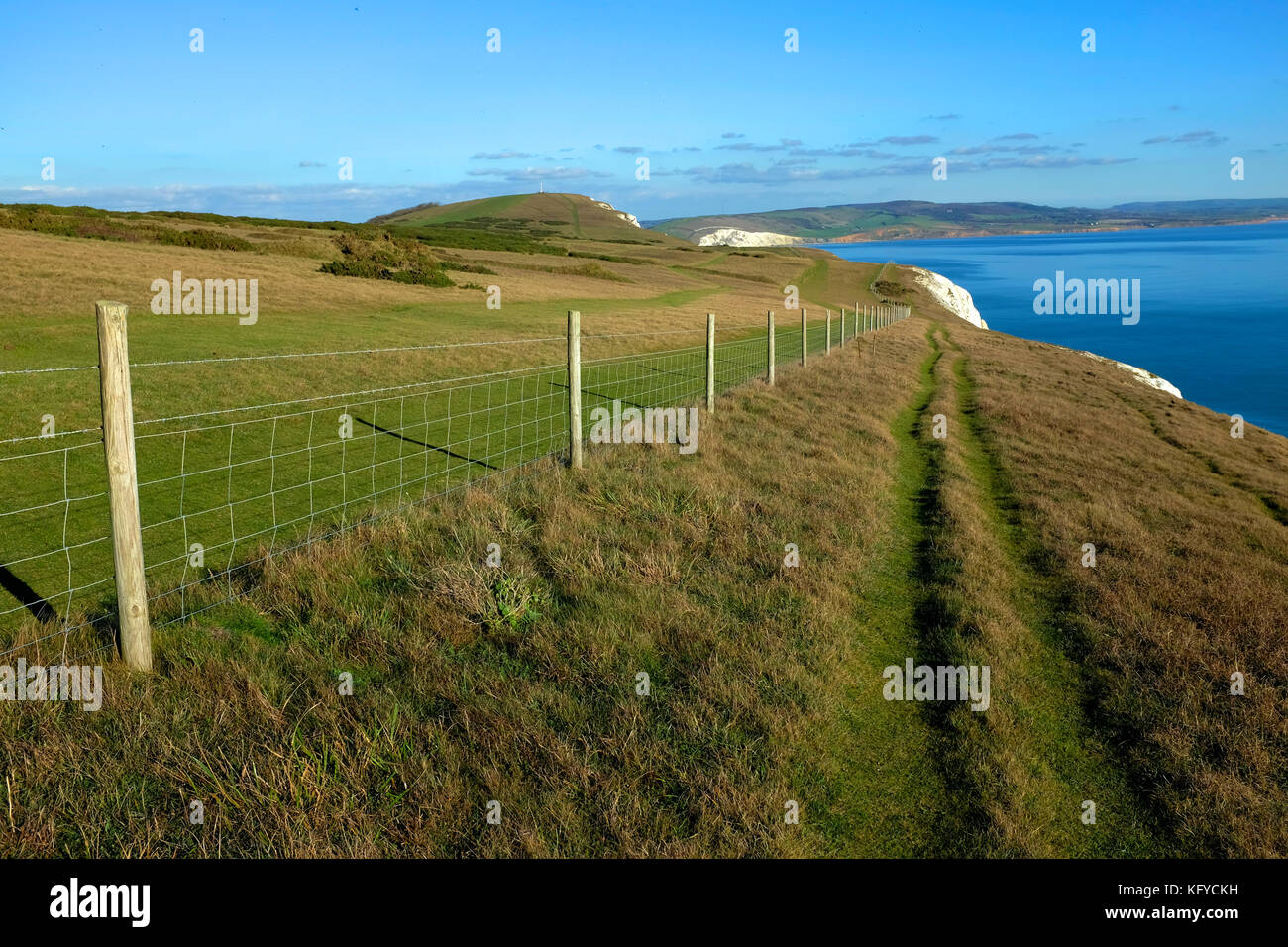 Chalk, Cliffs, Fence, grass, Tennyson Down, Freshwater, Bay, Compton ...