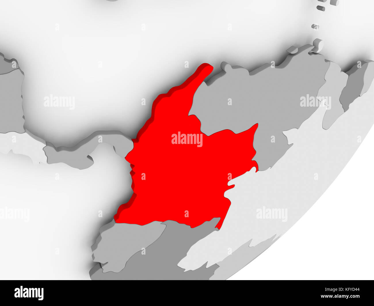 Illustration of Colombia highlighted in red on grey globe. 3D ...