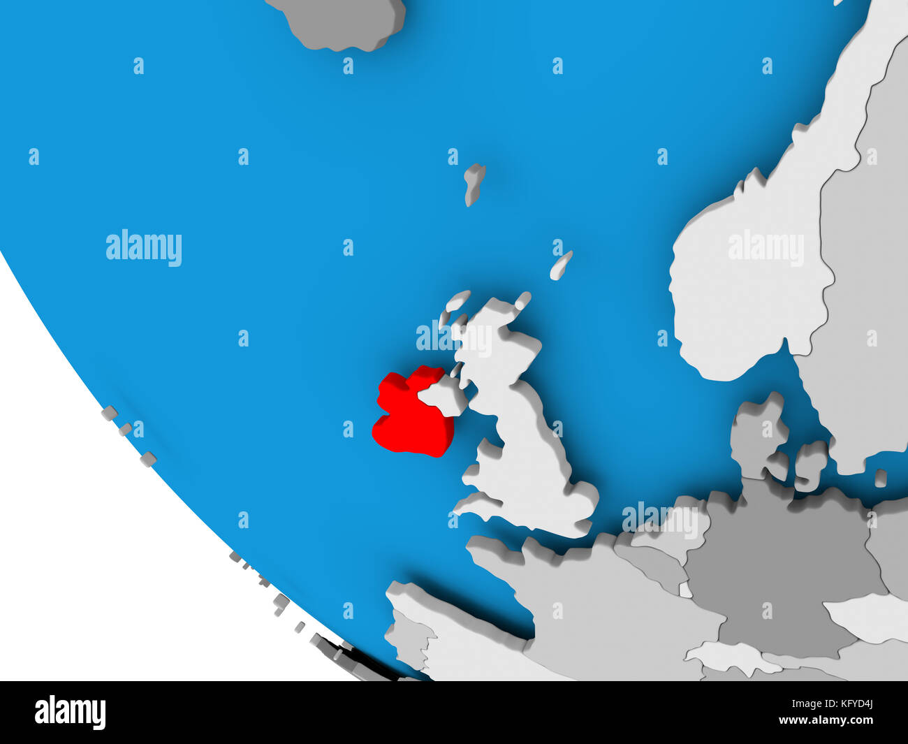 Map of Ireland in red on political globe. 3D illustration Stock Photo ...