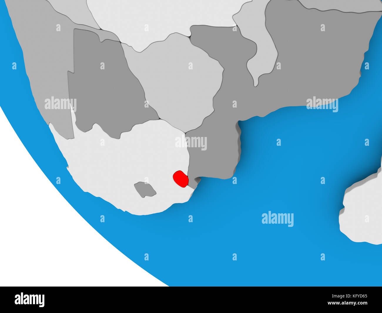 Map of Swaziland in red on political globe. 3D illustration Stock Photo ...