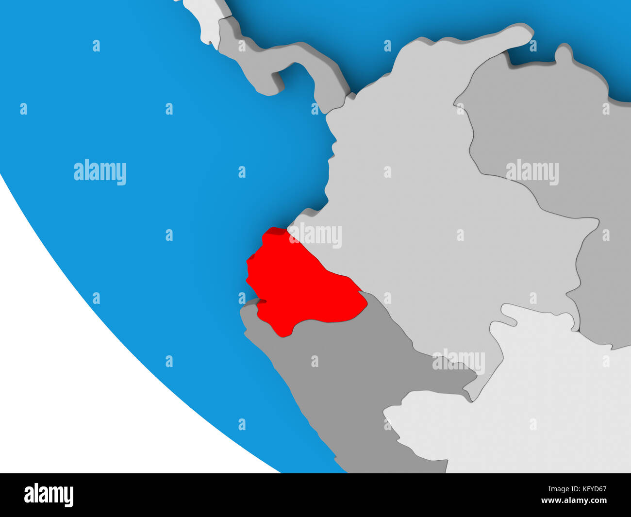 Map of Ecuador in red on political globe. 3D illustration Stock Photo ...