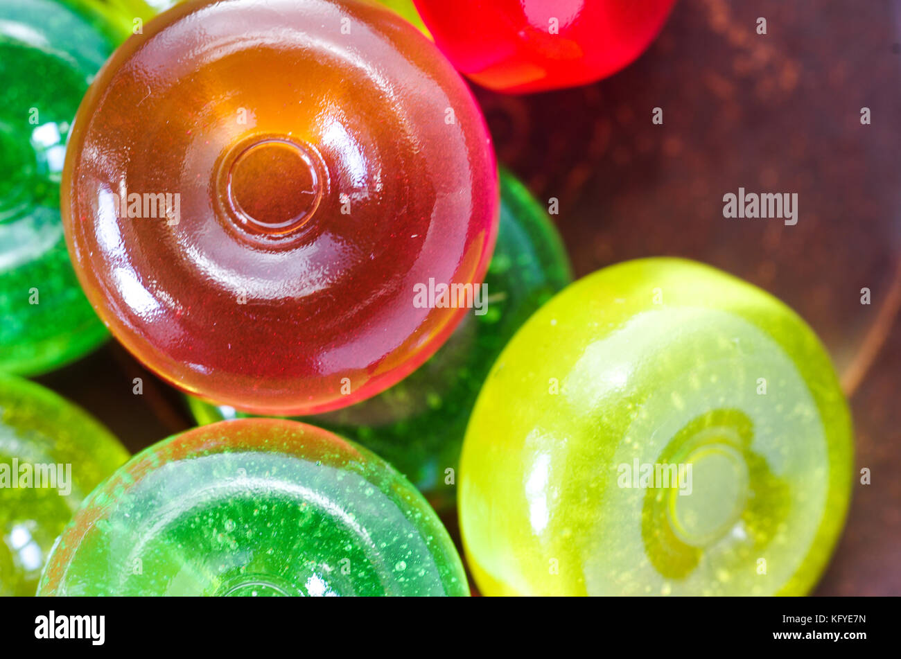 Round colored candy. Bright and shiny candy. Close-up. Macro Stock ...