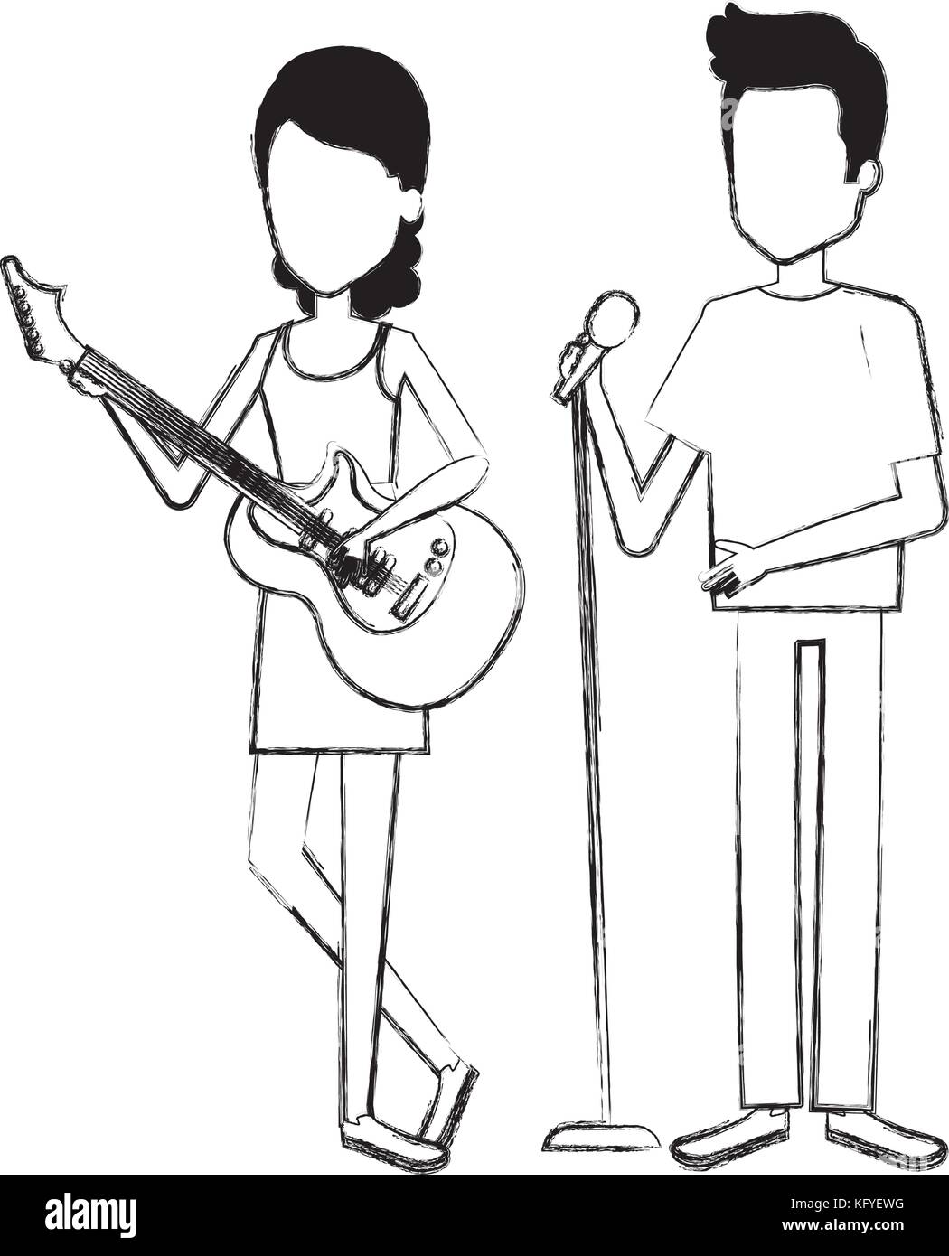 couple singing with microphone vector illustration design Stock Vector ...