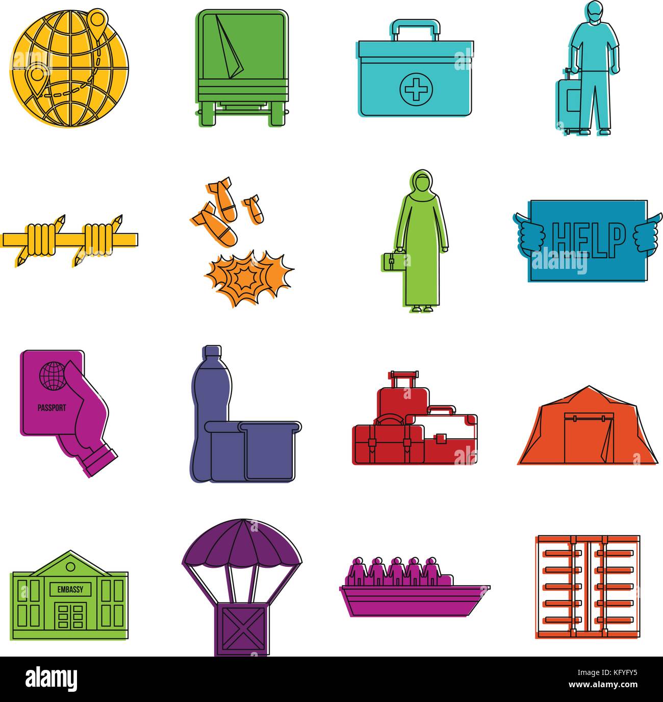 Refugees problem icons doodle set Stock Vector Image & Art - Alamy