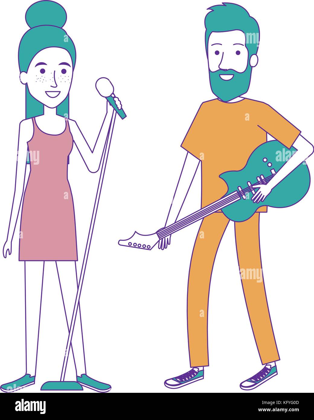 couple singing with microphone vector illustration design Stock Vector ...