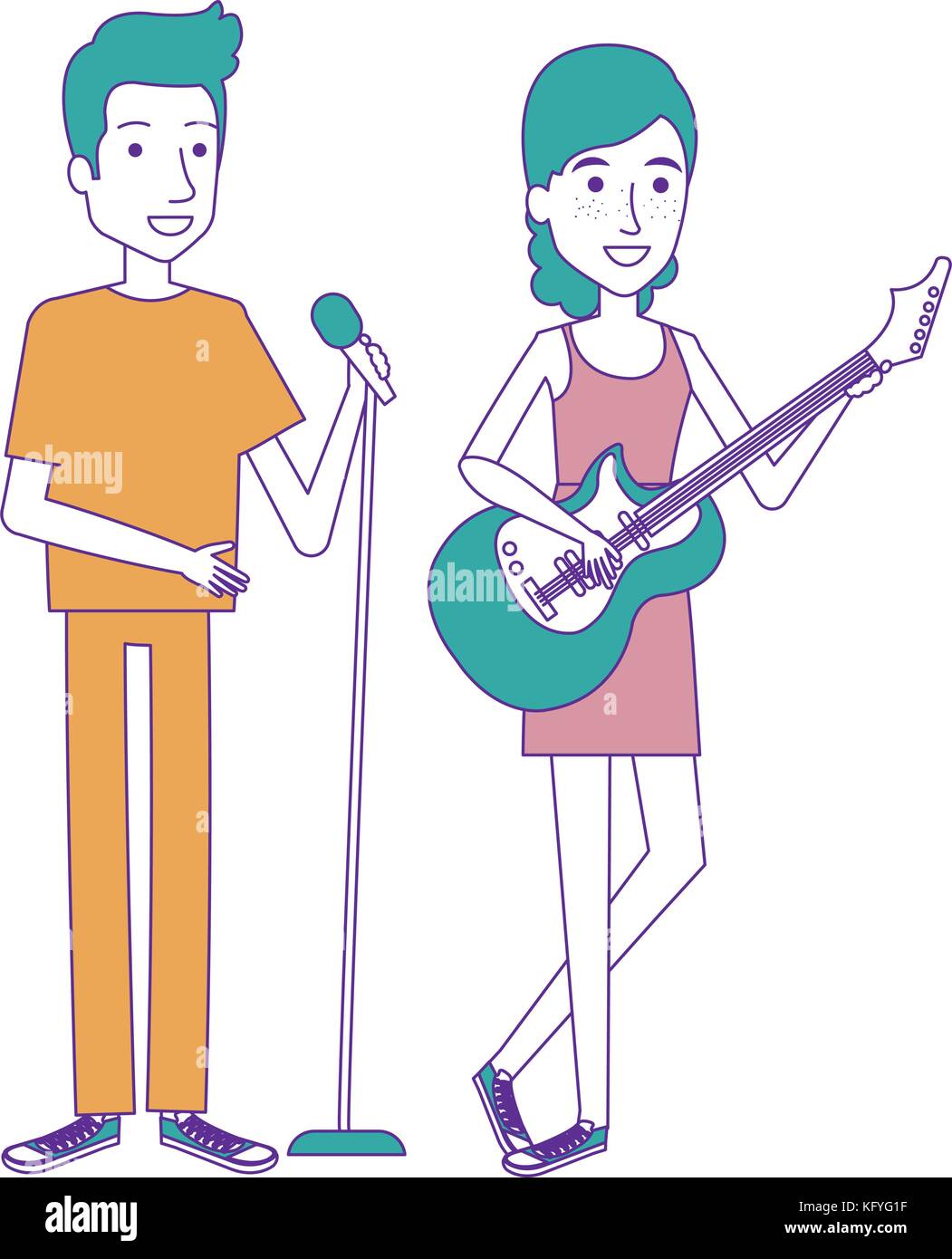 couple singing with microphone vector illustration design Stock Vector ...