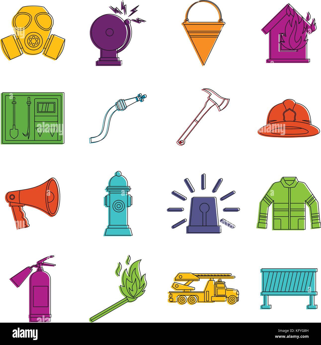Fireman tools icons doodle set Stock Vector Image & Art - Alamy