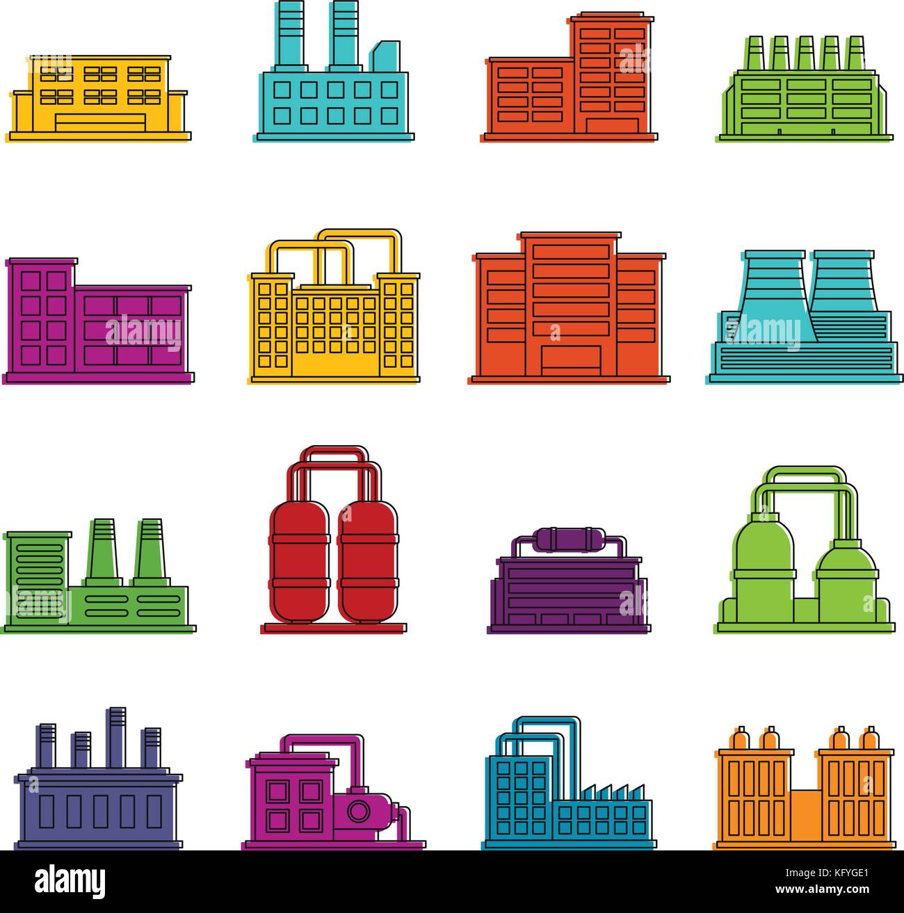 Industrial building icons doodle set Stock Vector Image & Art - Alamy