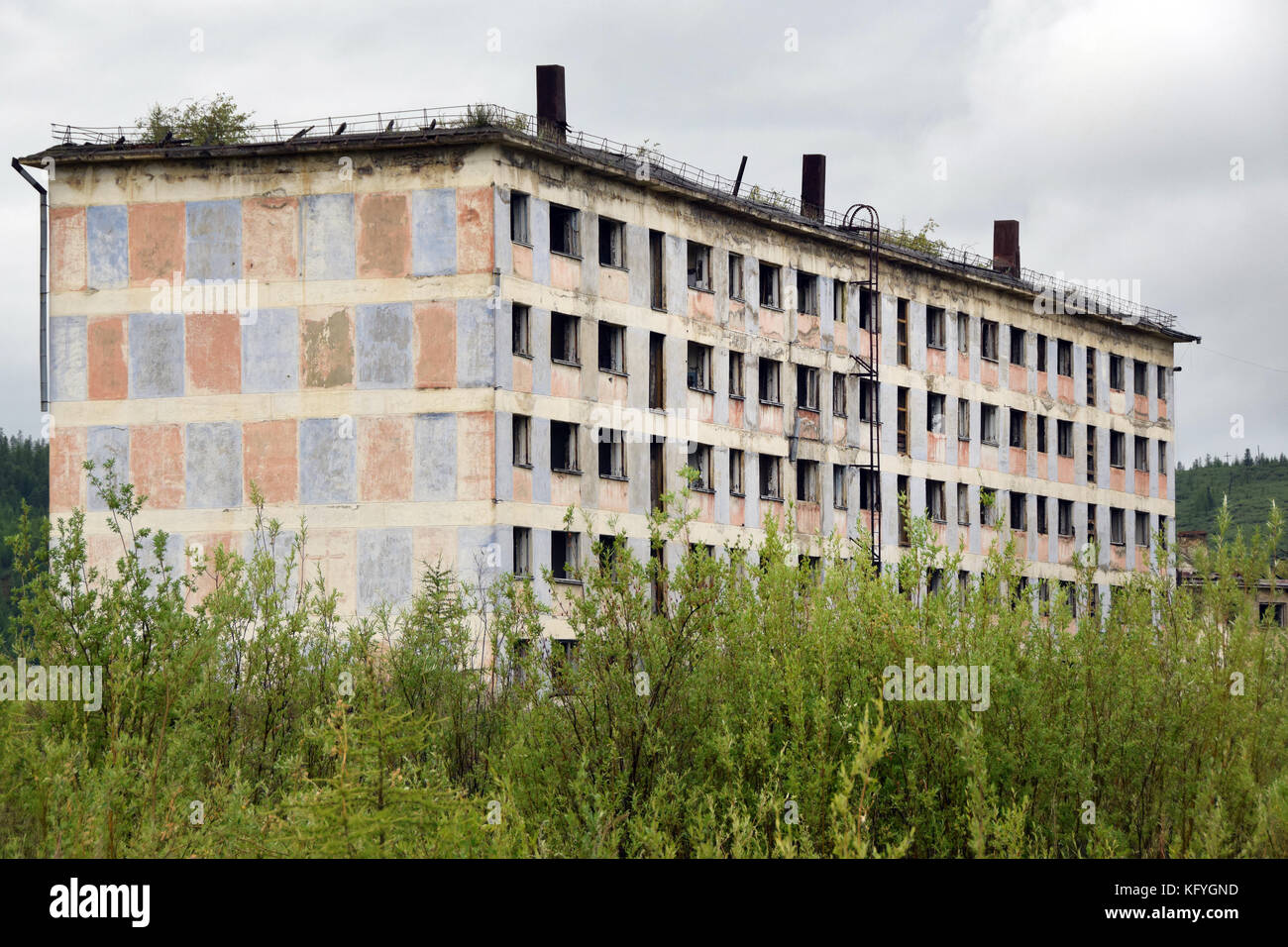 The ghost town of Kadykchan in the Kolyma region, north east Siberia ...