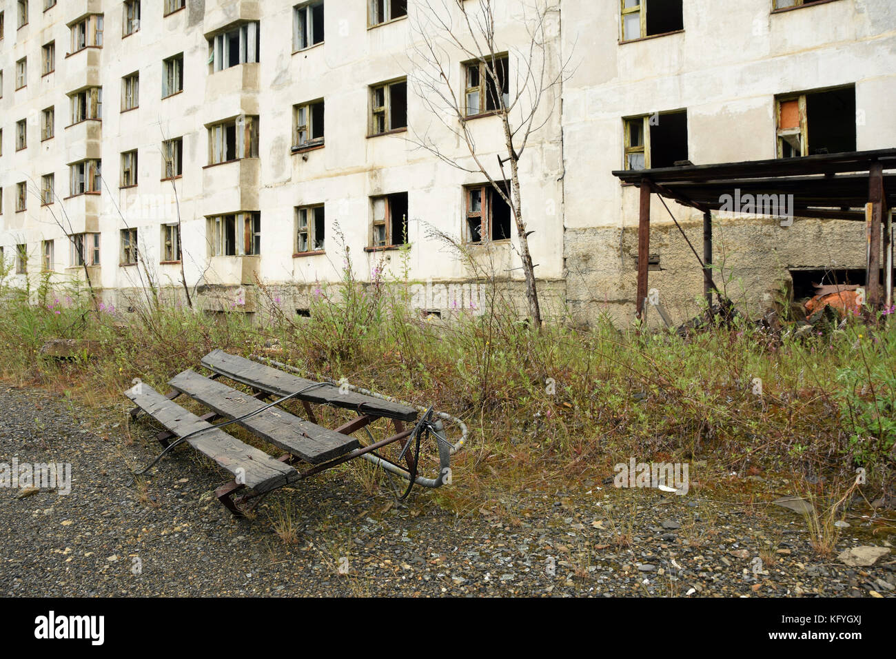 The ghost town of Kadykchan in the Kolyma region, north east Siberia ...