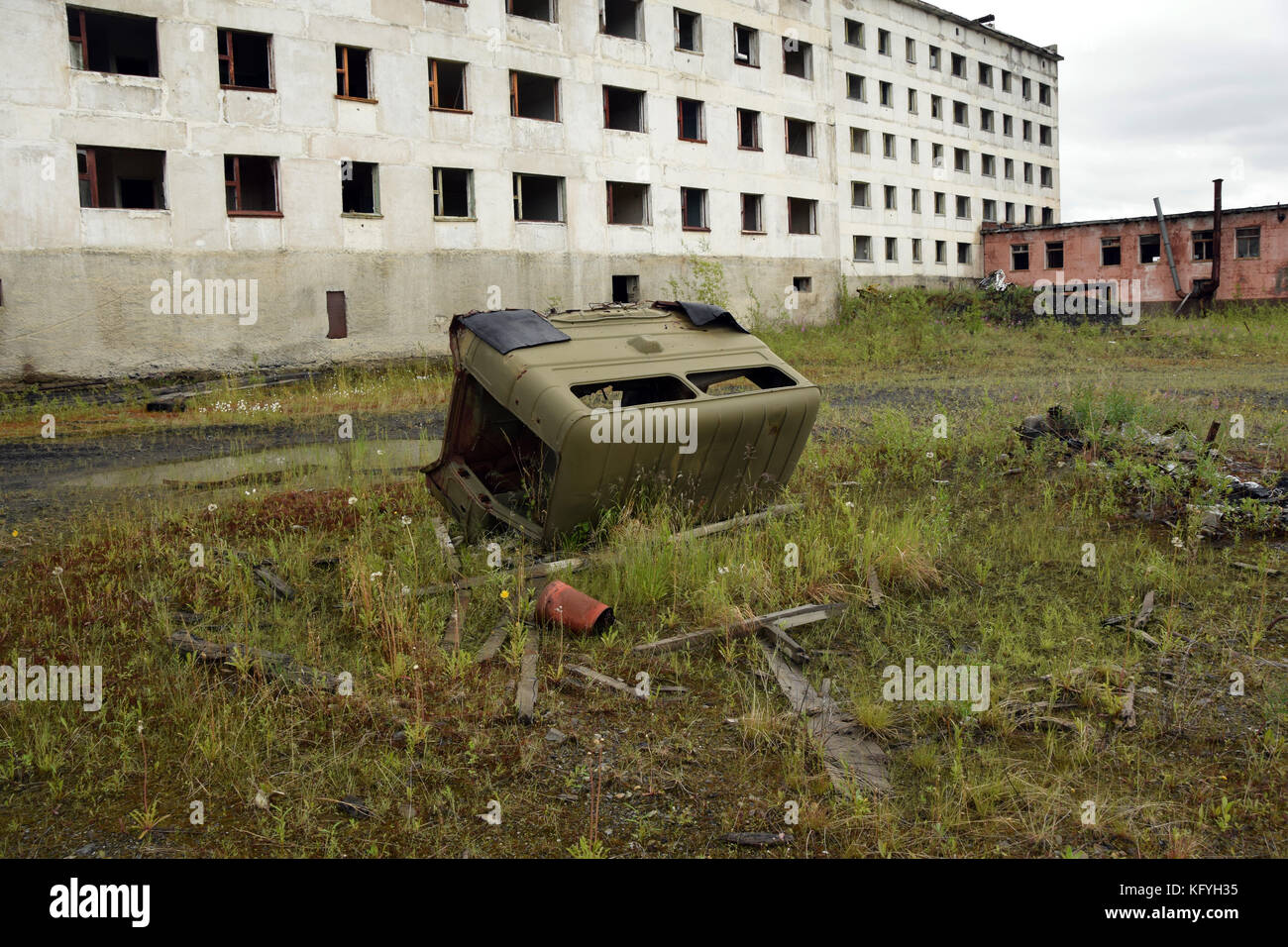 The ghost town of Kadykchan in the Kolyma region, north east Siberia ...