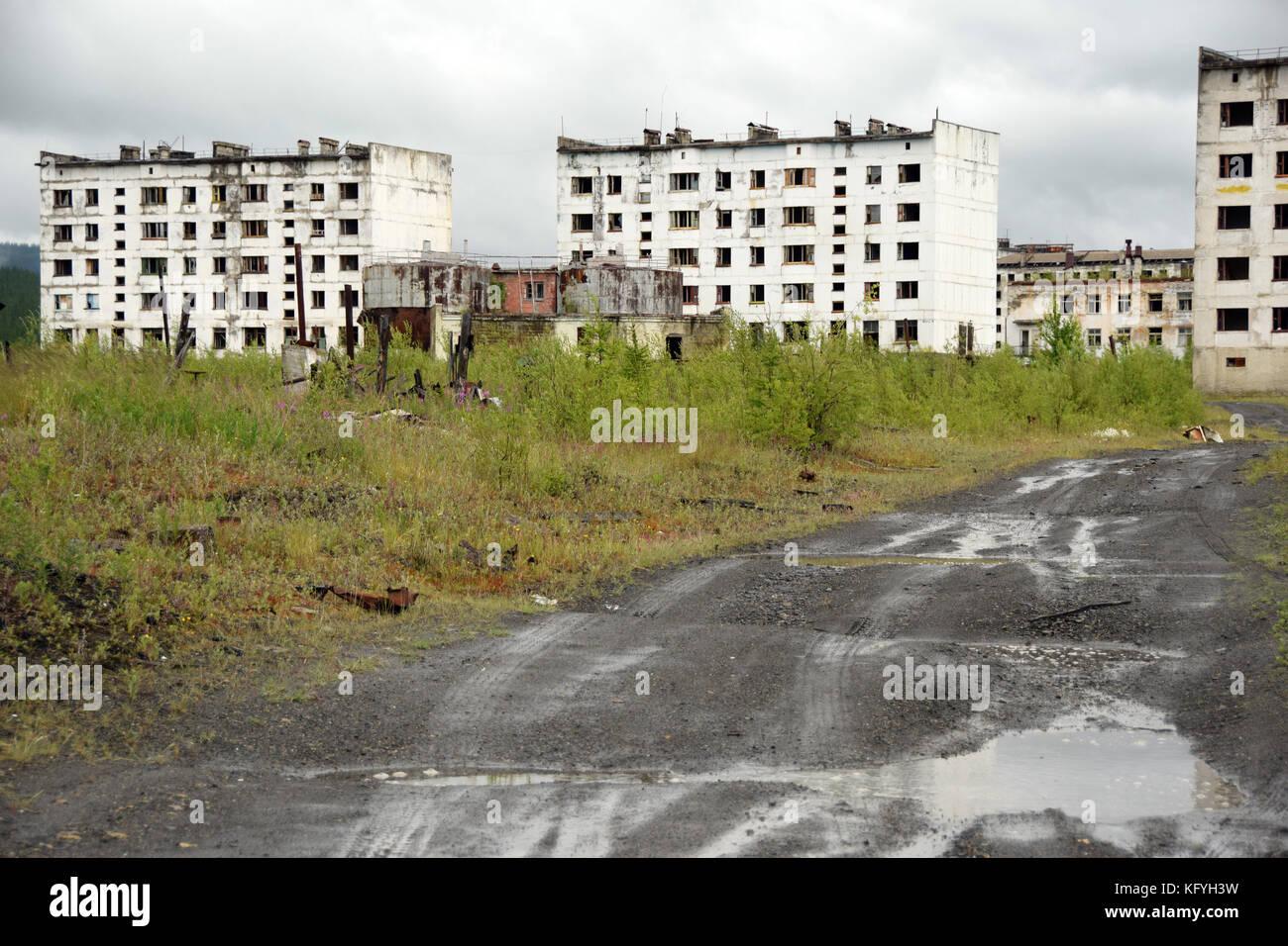 The ghost town of Kadykchan in the Kolyma region, north east Siberia ...