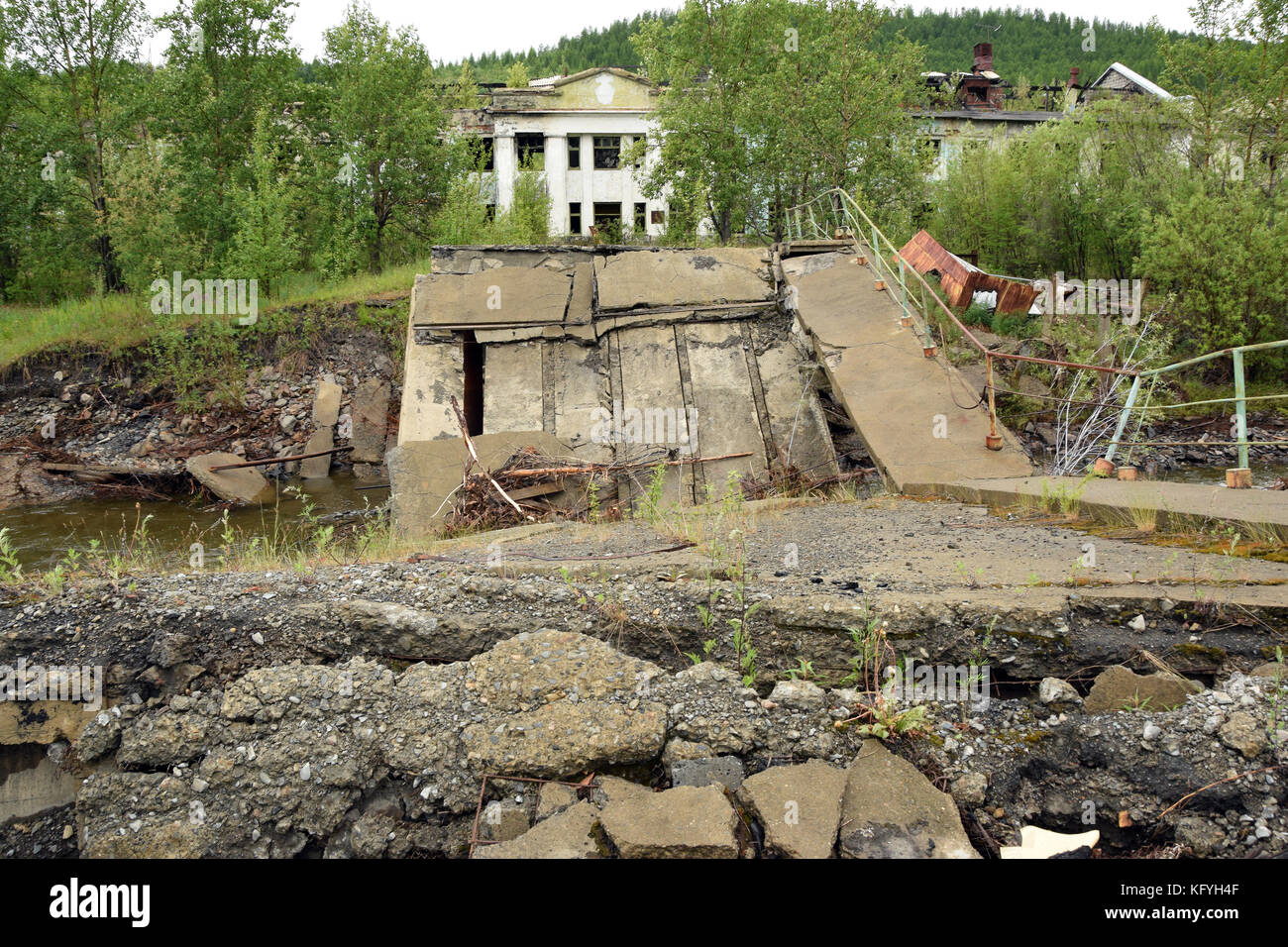 The ghost town of Kadykchan in the Kolyma region, north east Siberia ...