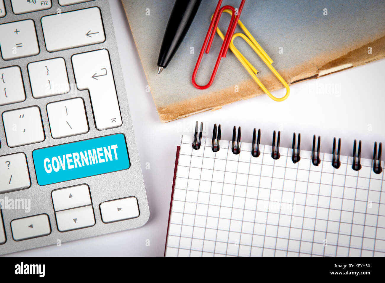 Government concept. Computer keyboard on a white office desk with ...