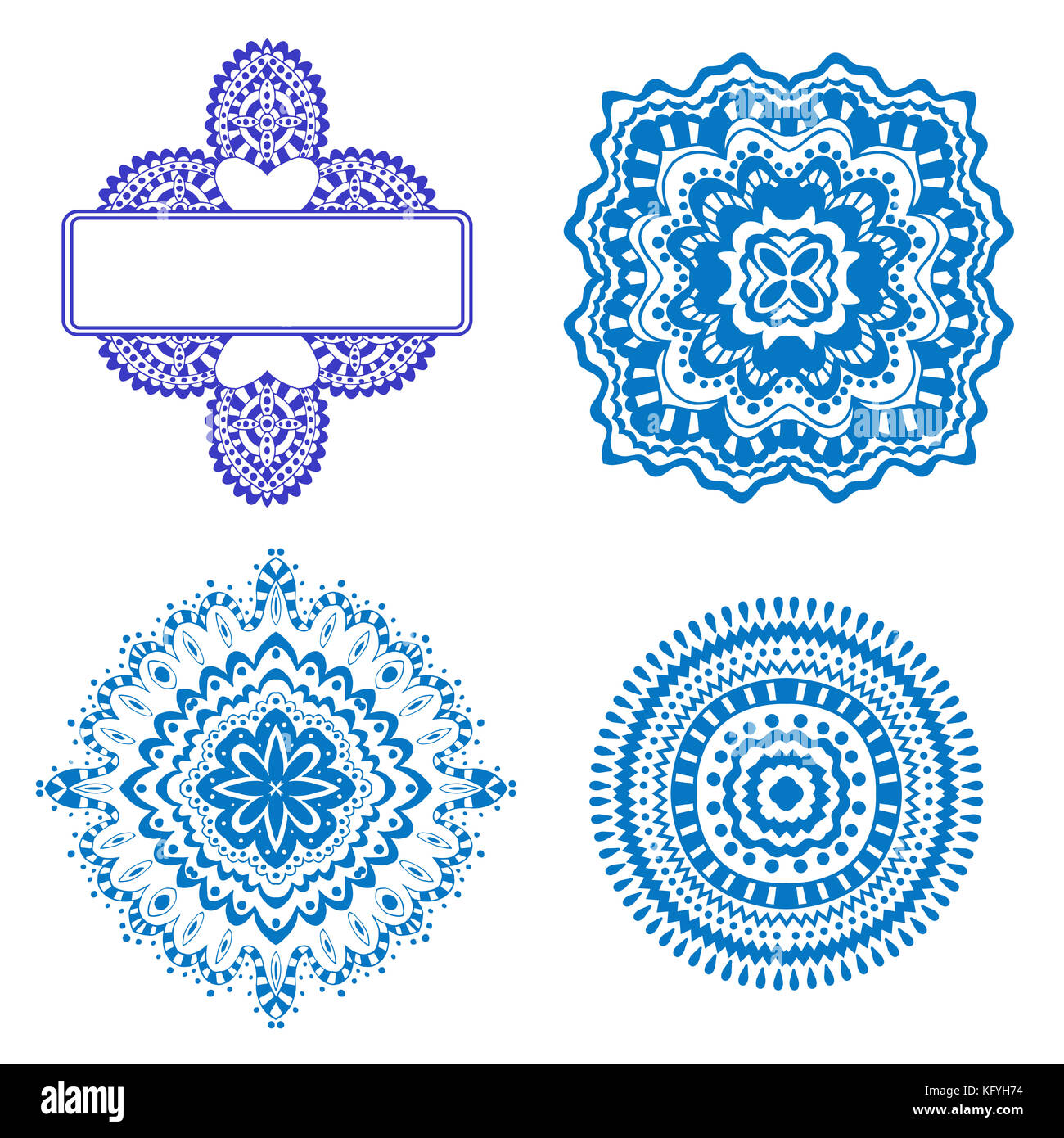 Set of blue floral ornaments, isolated on white background ...