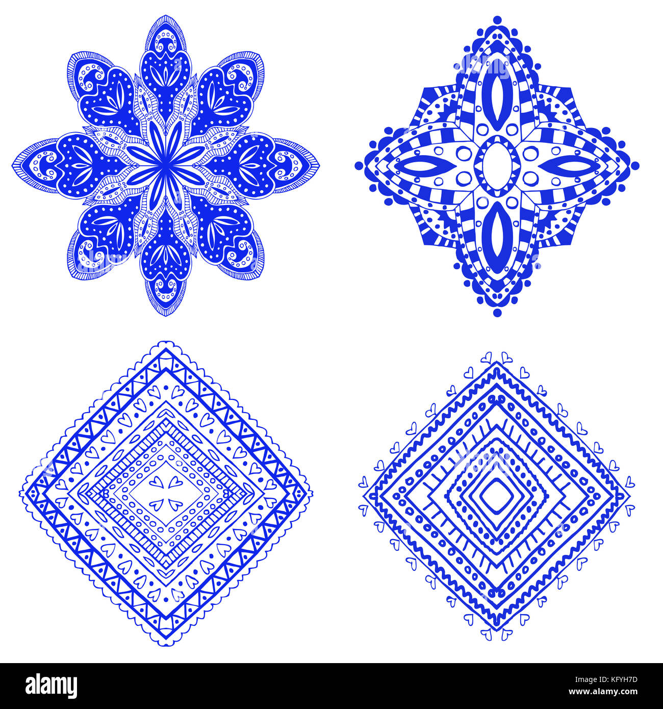 Set of blue floral ornaments, isolated on white background ...